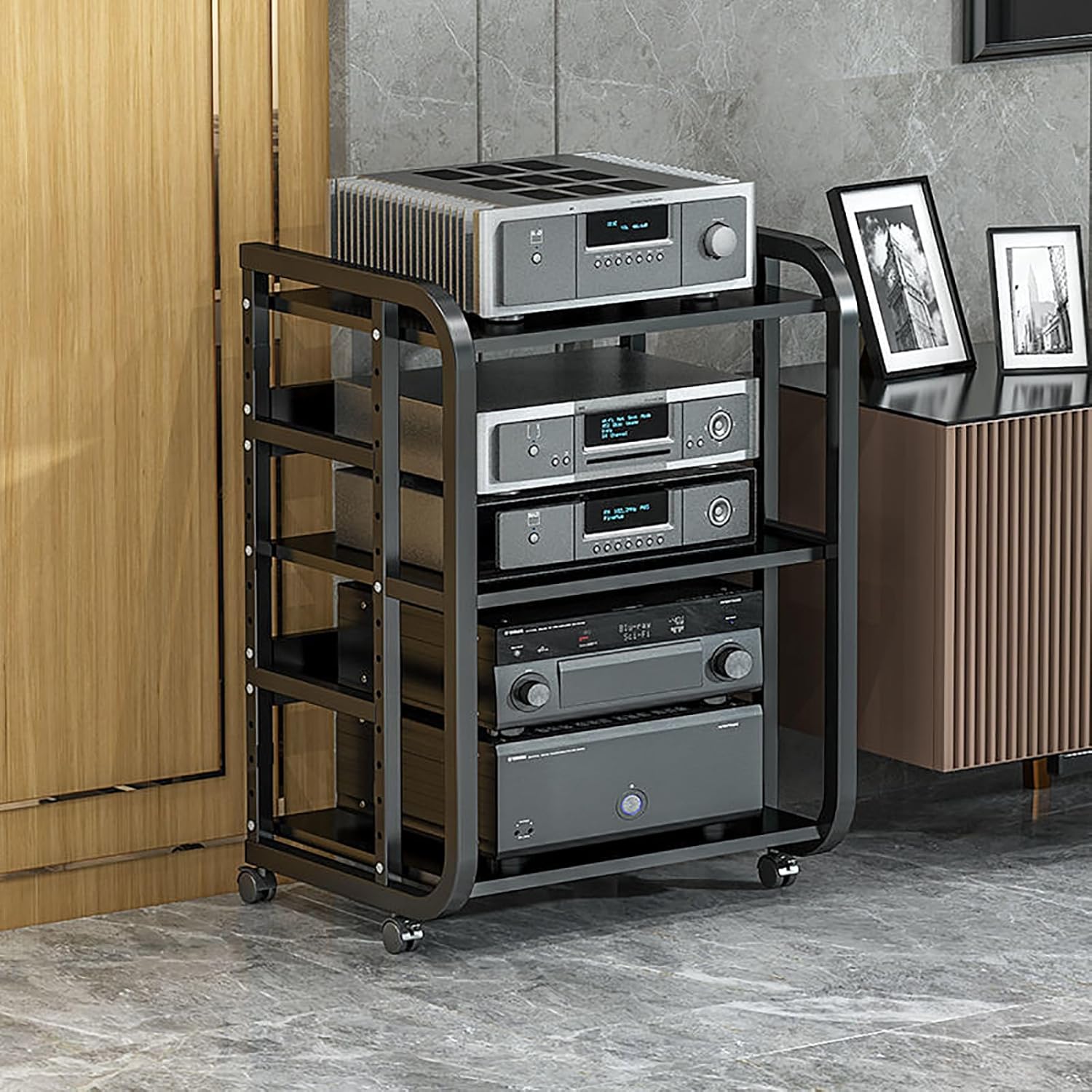 Amazon.com: FZYUAN 3/4/5-Tier AV Media Stand with Wheels Audio Stand ...