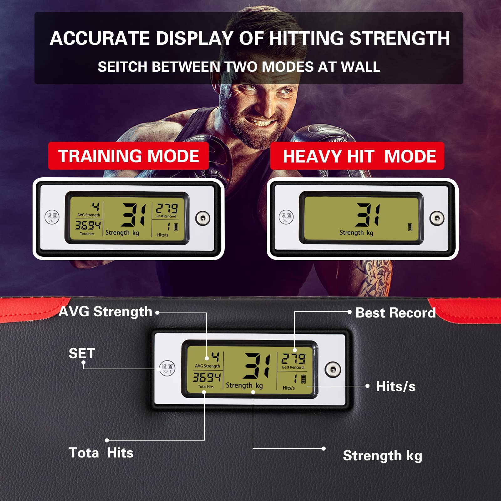 Hoteam Boxing Strength Tester Punch Force Sensor Adjustable Height ...