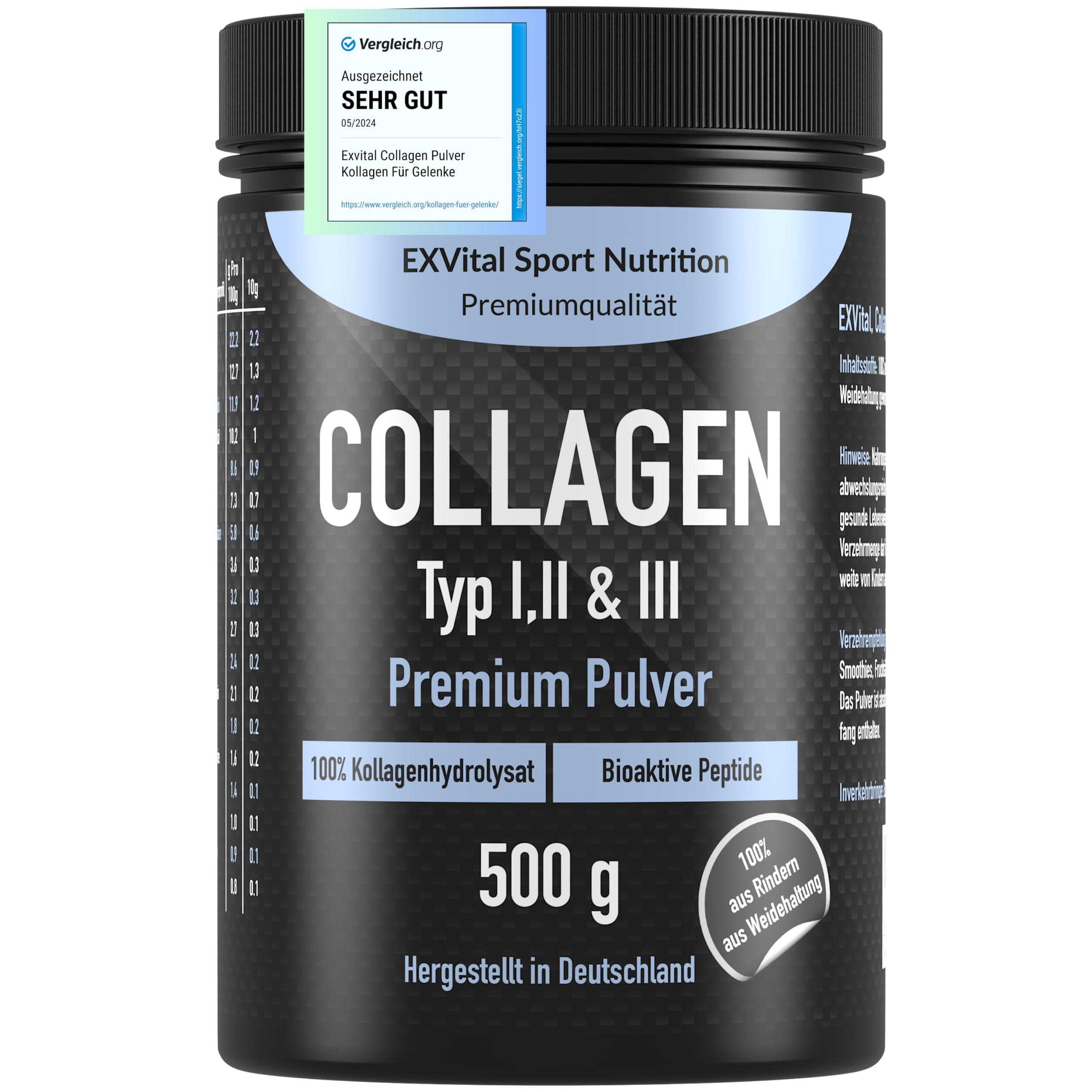 Collagen Powder, 500 g, Bioactive Collagen Hydrolysate Peptides ...