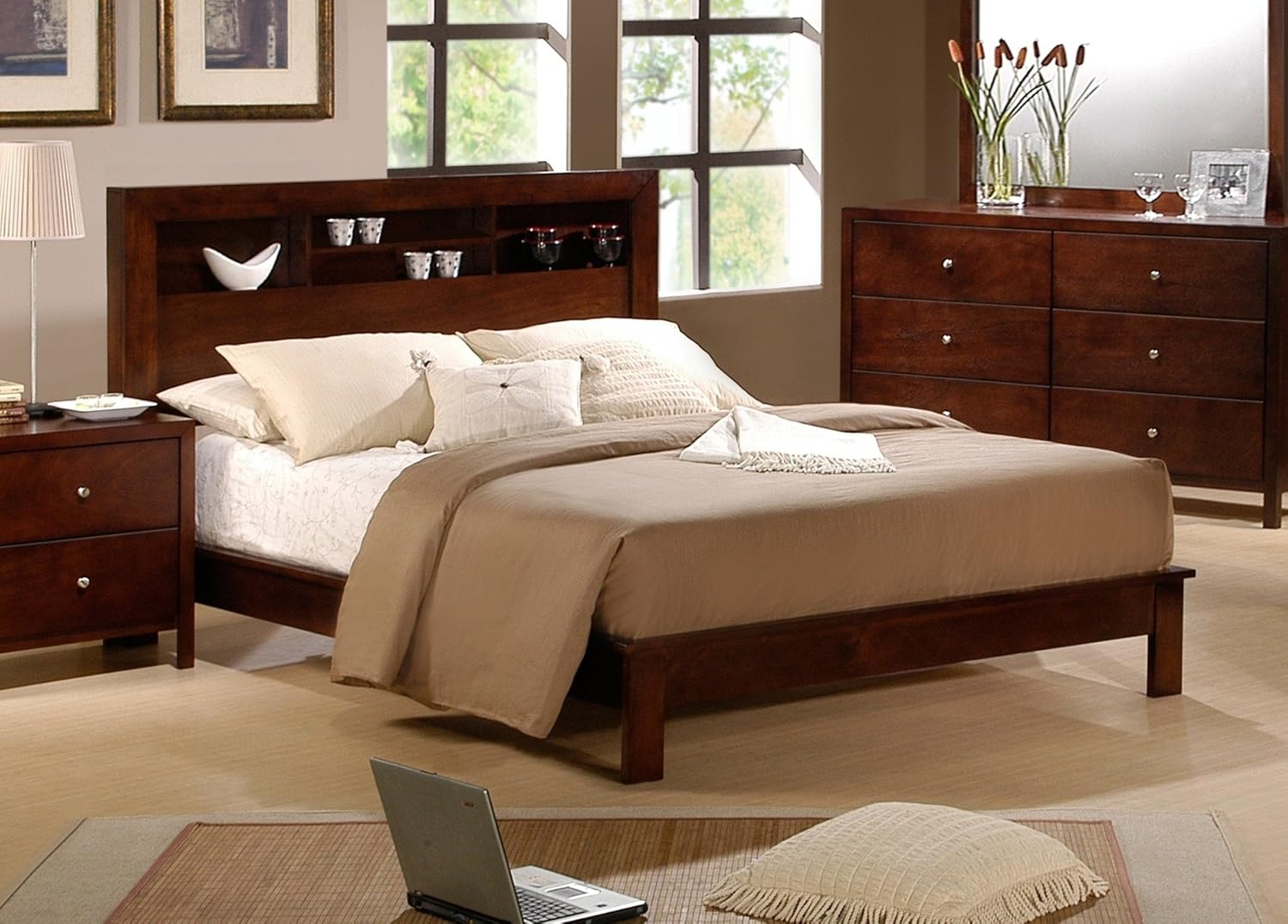 Amazon.com: Elements Fleming Bed with Bookcase Headboard in Rich Cherry ...