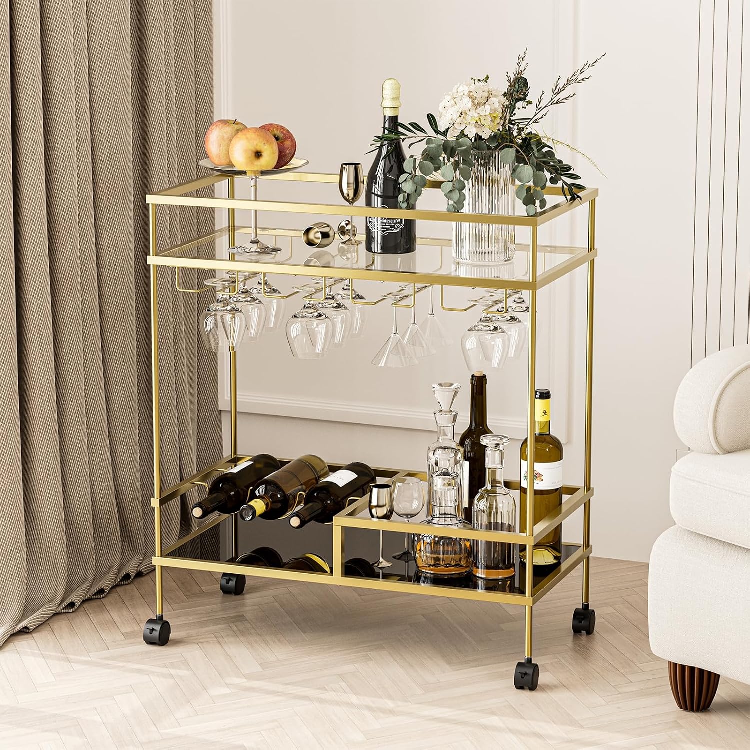 Amazon.com - AOVSA Gold Bar Cart for The Home, 2-Tier Modern Glass Bar ...