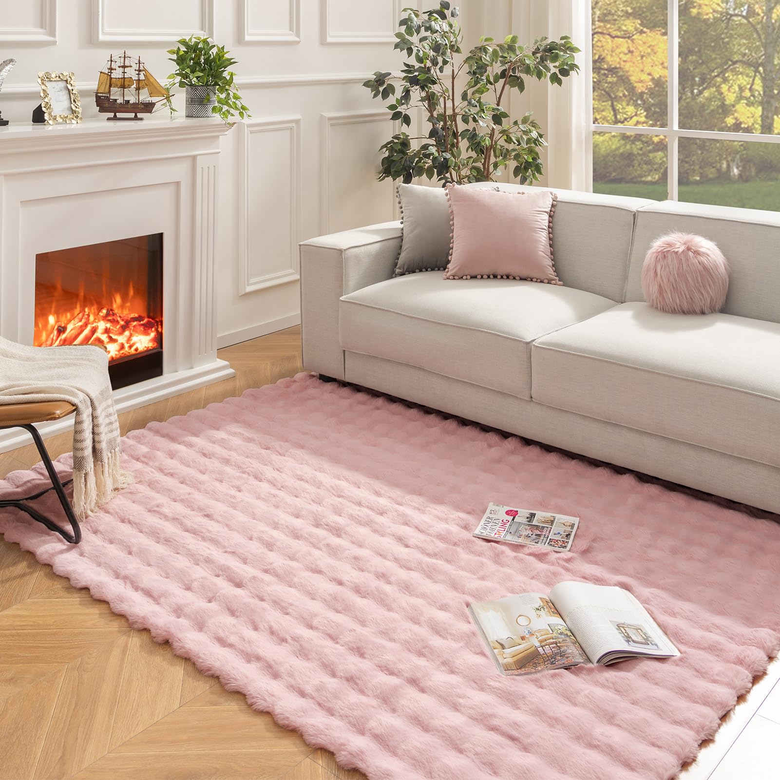 Amazon.com: Ashler Faux Rabbit Fur Rug, Pink 5x7 FT Fluffy Soft Area ...