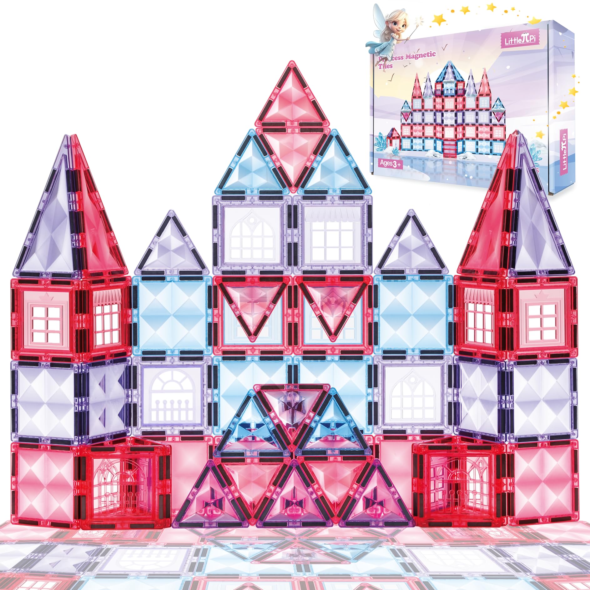 Amazon.com: Little Pi 104pcs Frozen Princess Castle Magnetic Tiles ...