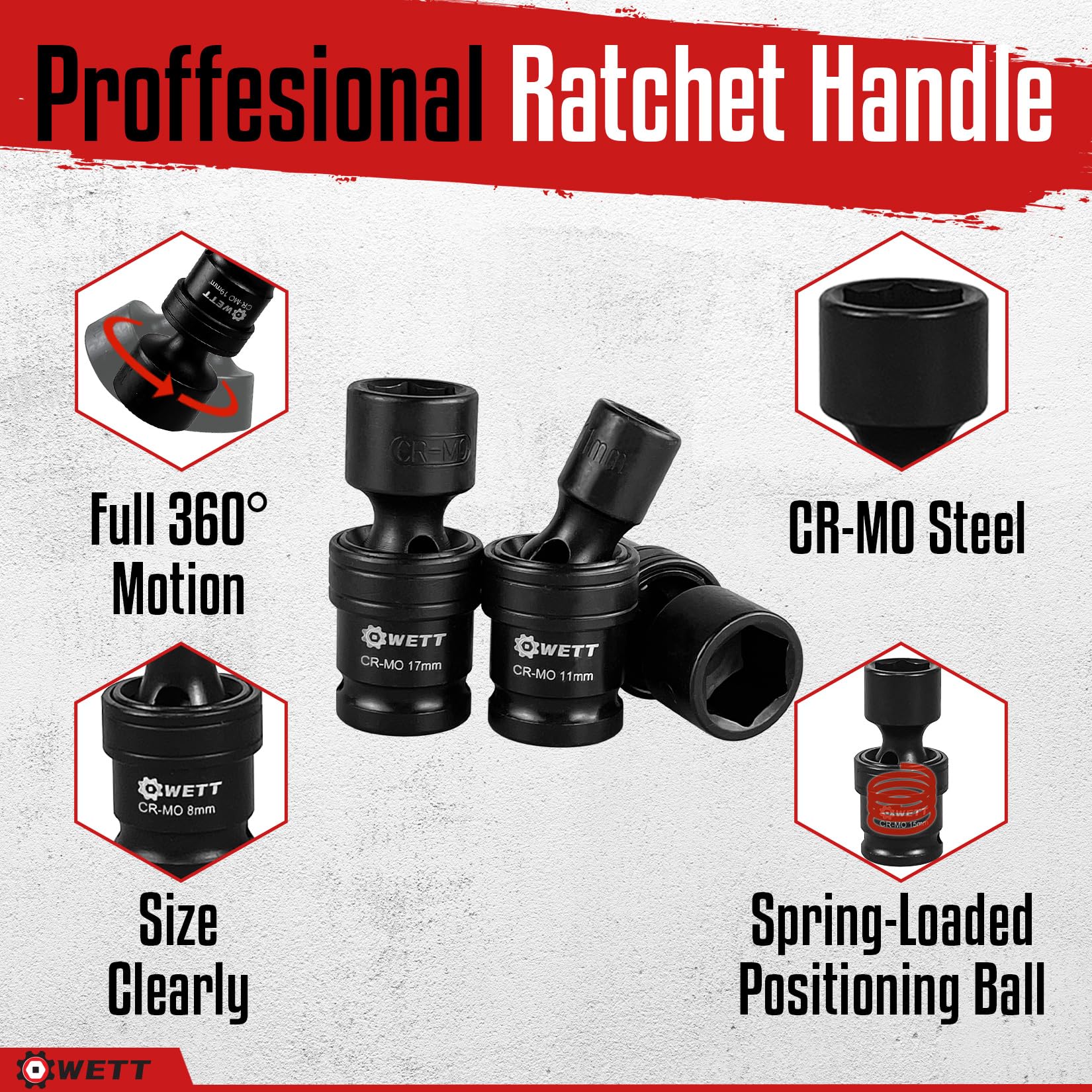 Snapklik.com : WETT 1/2 Drive Shallow Impact Universal Joint Socket Set ...