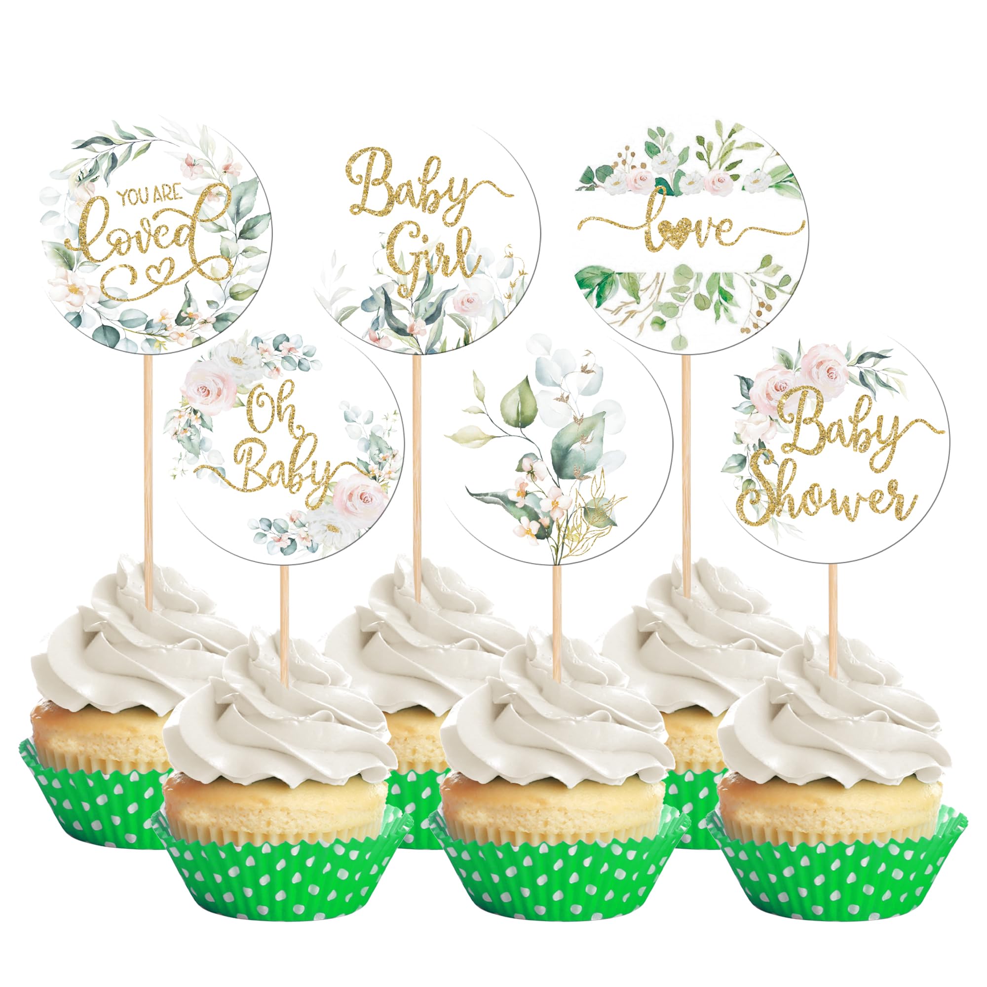 Amazon.com: 36 PCS Oh Baby Cupcake Toppers Floral Leaves Baby Shower ...