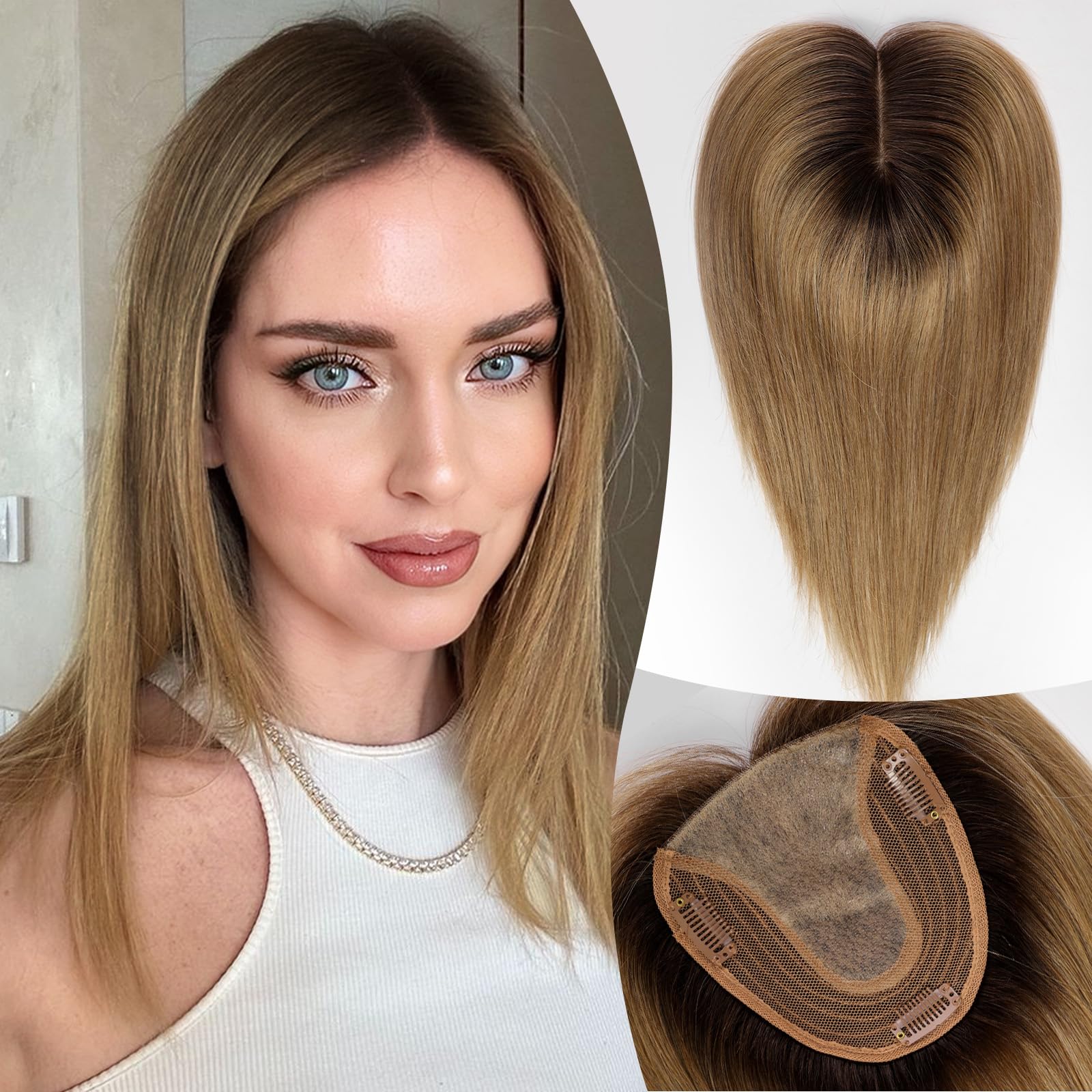 Amazon.com : EMMOR Human Hair Toppers for Women with Thinning Hair Real ...