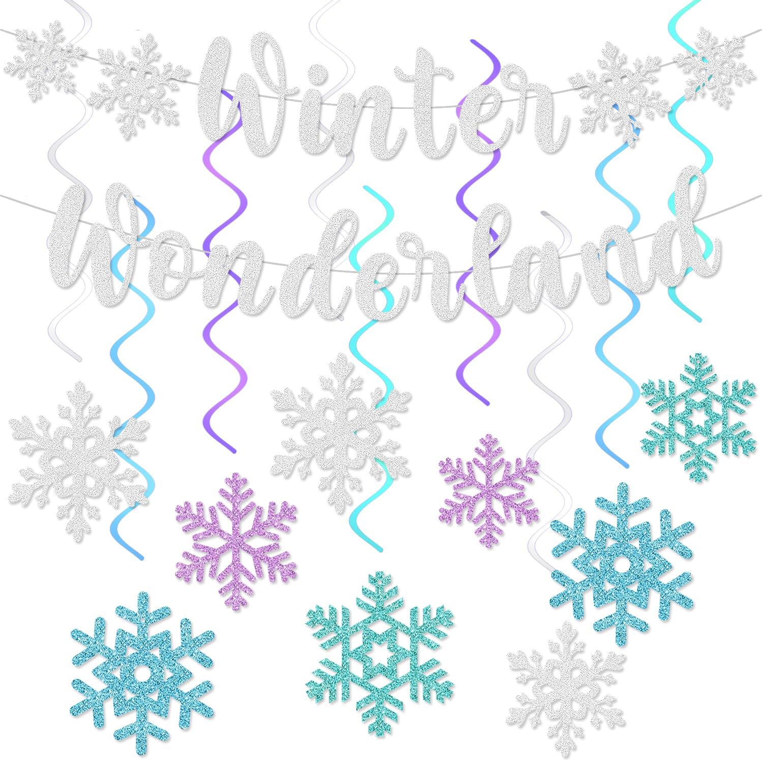 Amazon.com: Winter Wonderland Banner, Glittery Snowflake Hanging Swirls ...