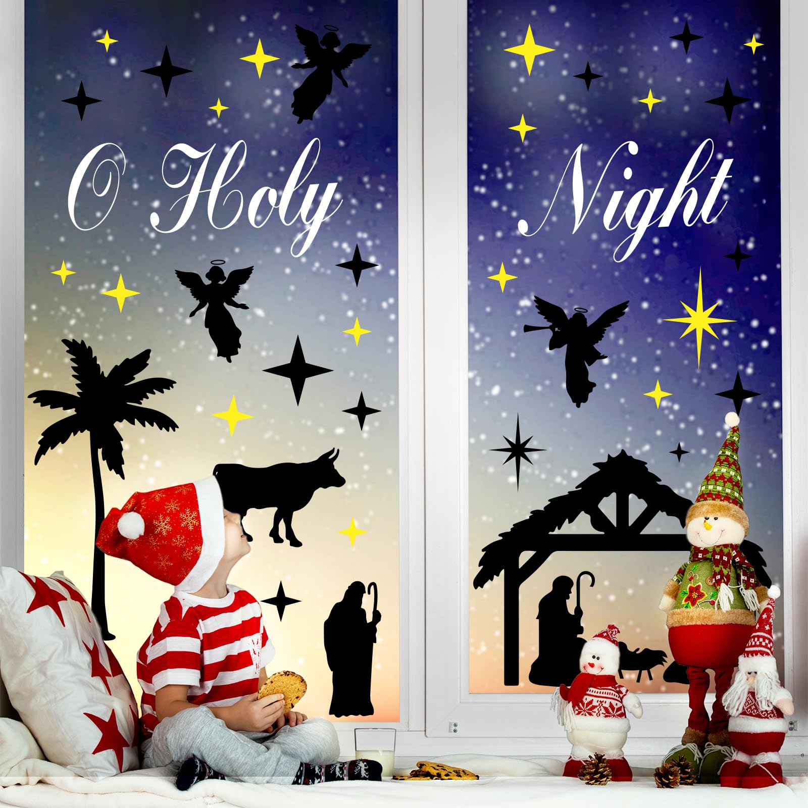 Christmas Window Clings Horaldaily 251 Pcs Christmas Window Cling Sticker Nativity Scene Holy ...