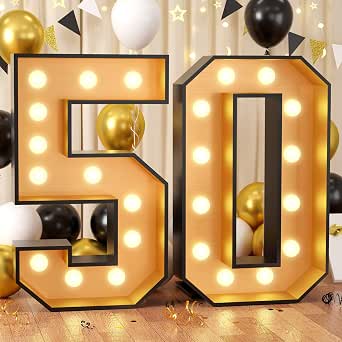 Amazon.com: 4FT Marquee Light Up Numbers 50,Black Gold Giant Marquee ...