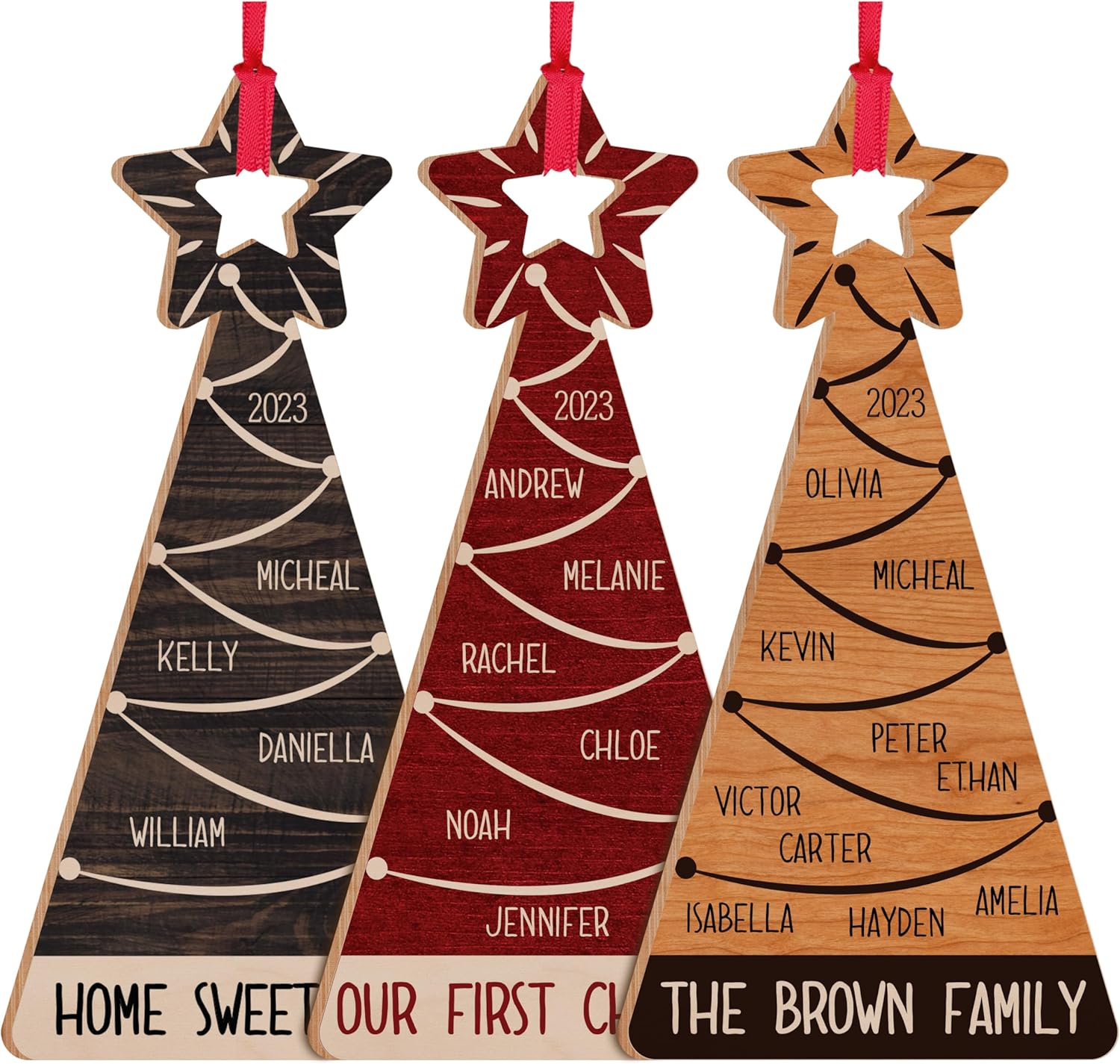 Amazon.com: Personalized Christmas Tree Star Ornament with Family Names ...