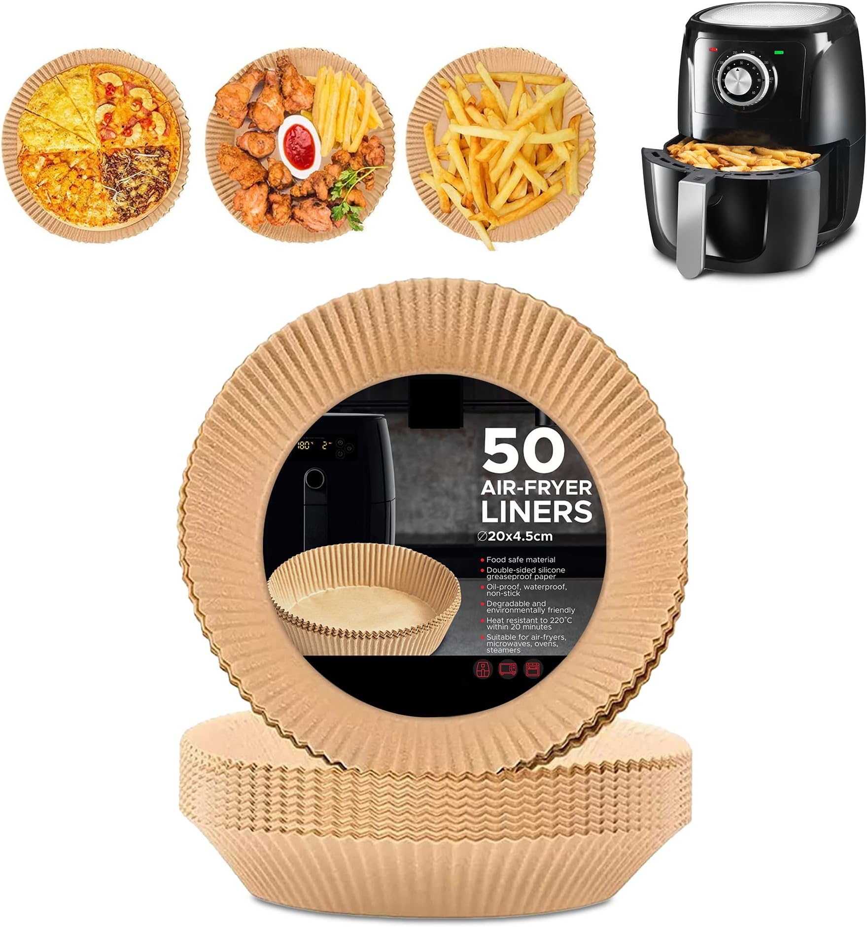 Chef Aid Round Paper Air-Fryer Liners, Pack of 40 with each liner ...