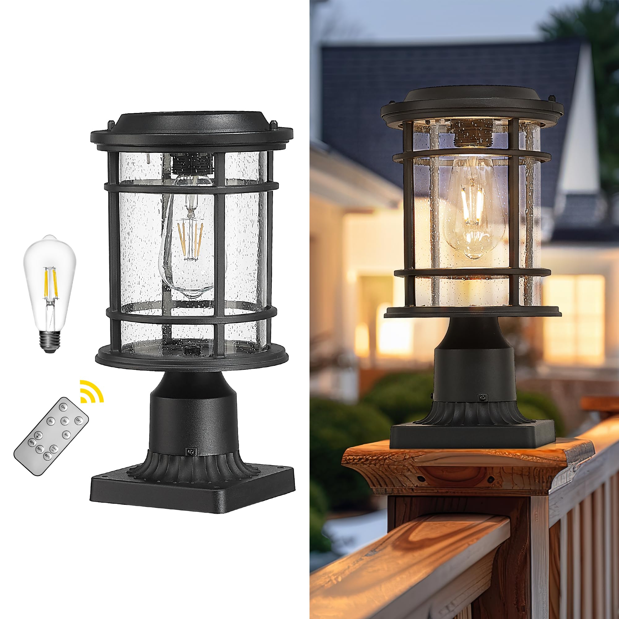 Emliviar 13 Inch Outdoor Solar Post Light, Dusk to Dawn Post Lighting ...