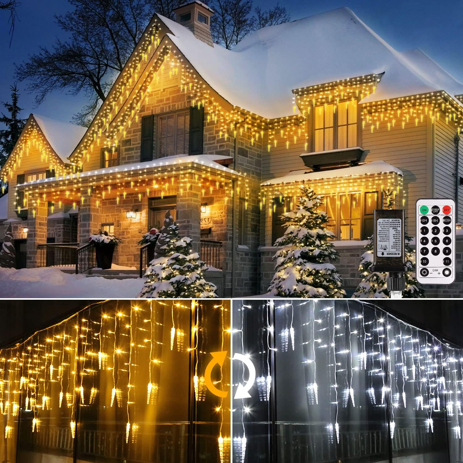 GreenClick Icicle Lights Outdoor, Color Changing Warm & Cool White with ...