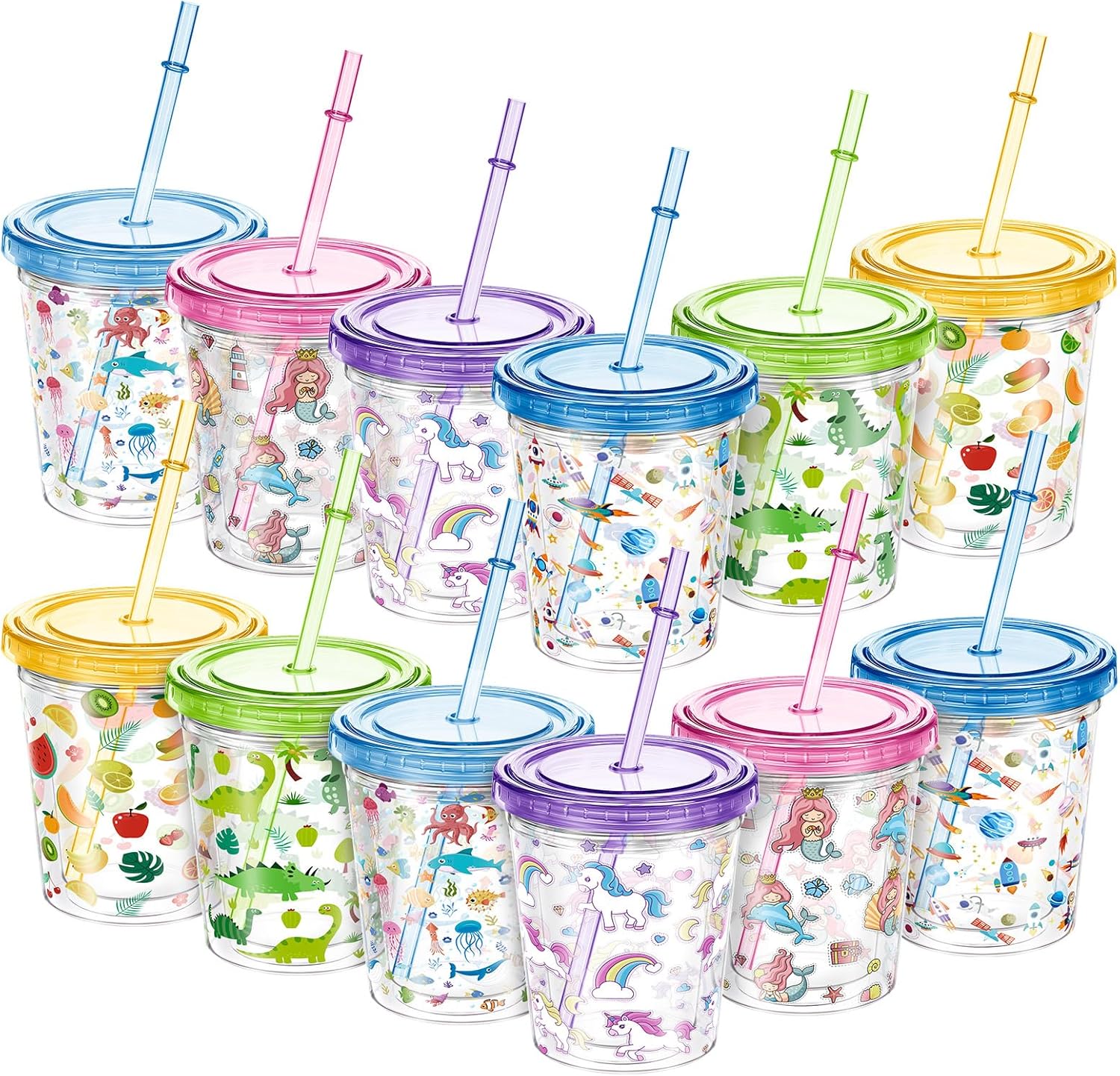 Amazon.com | FoldTier 12 Pack Kids Tumbler Toddler Straw Cups 15 oz ...