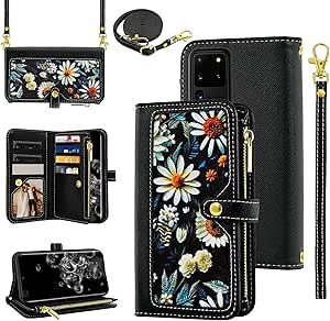 Amazon.com: Furiet Floral Wallet Case for Samsung Galaxy S20 Ultra 5G with Wrist Strap Shoulder ...