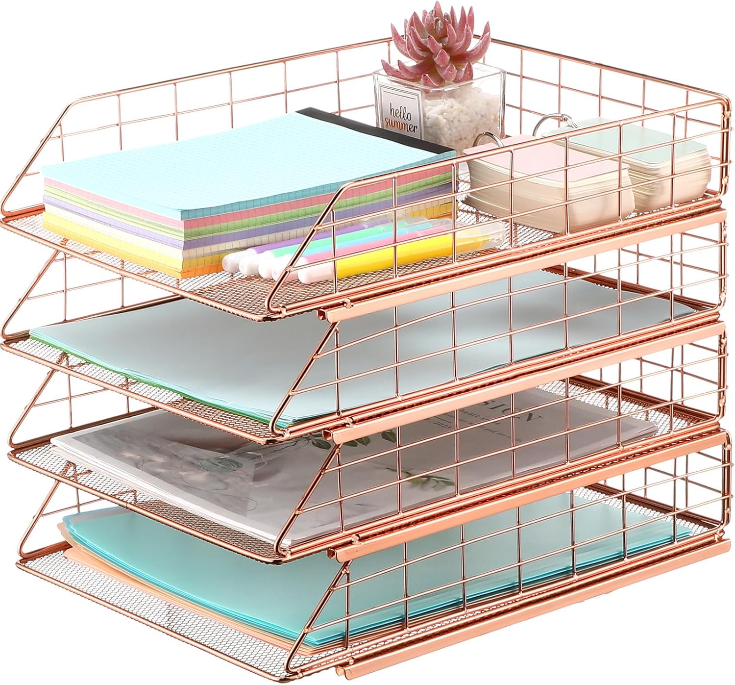 Amazon.com: Tandefio 4 Pack Stackable Letter Tray Metal Desk File Paper ...