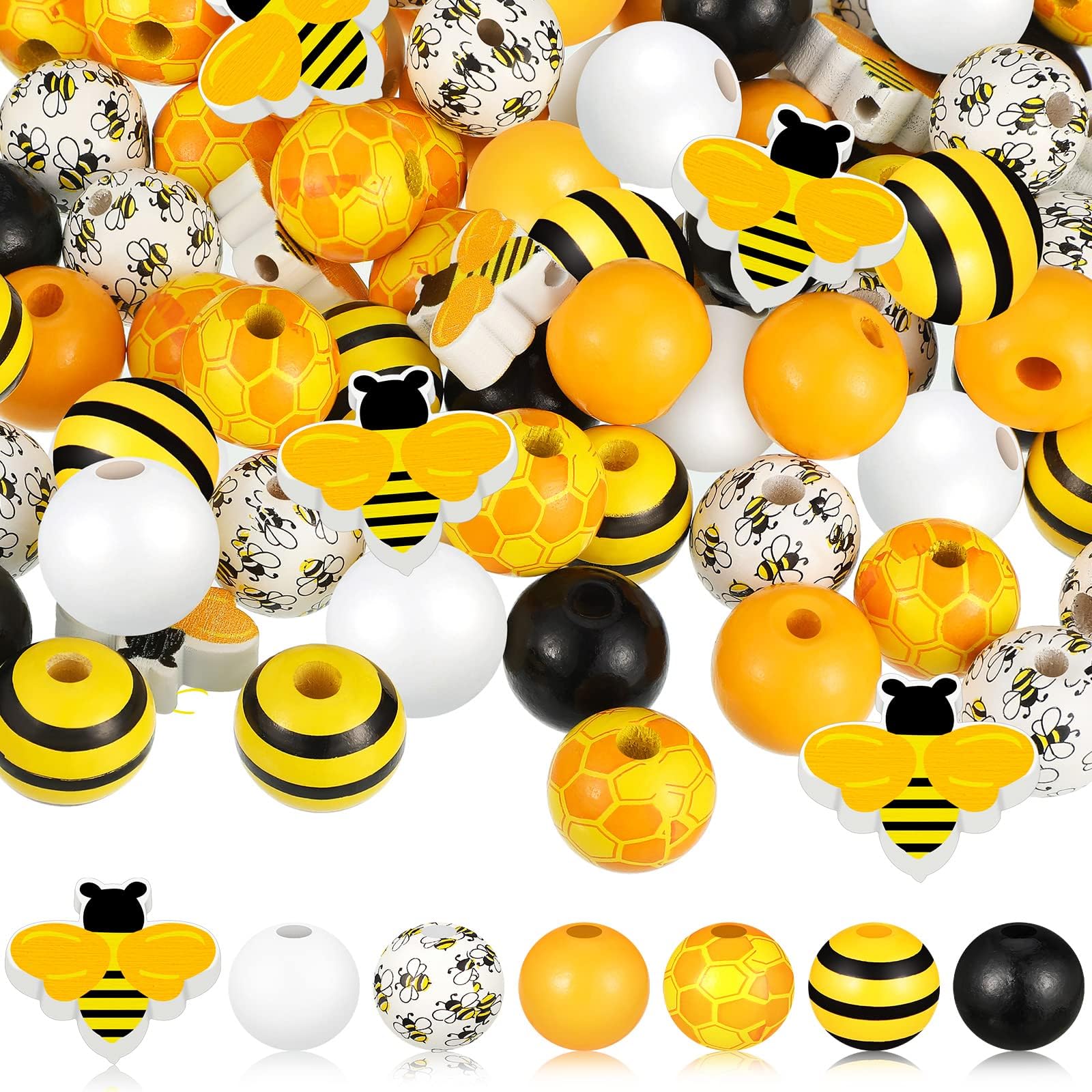 Amazon.com: Chunful 190 Pcs Bee Wood Beads Yellow Black Bee Honeycomb ...