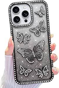 Amazon.com: LSL Glitter Case for iPhone 16 Pro max, Cute 3D Butterfly Pattern Design, Sparkly ...