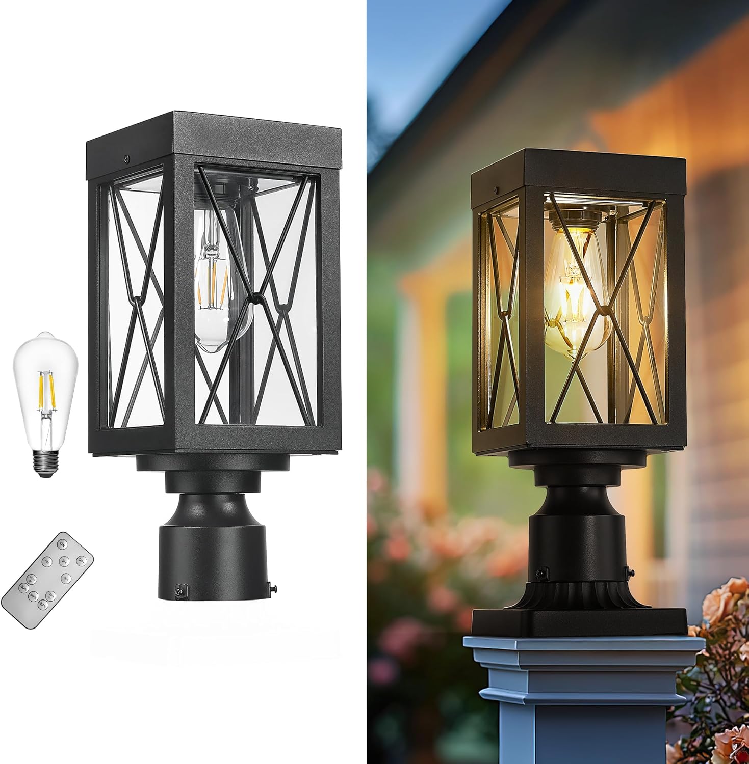 Emliviar Modern LED Outdoor Solar Powered Post Light with Remote ...