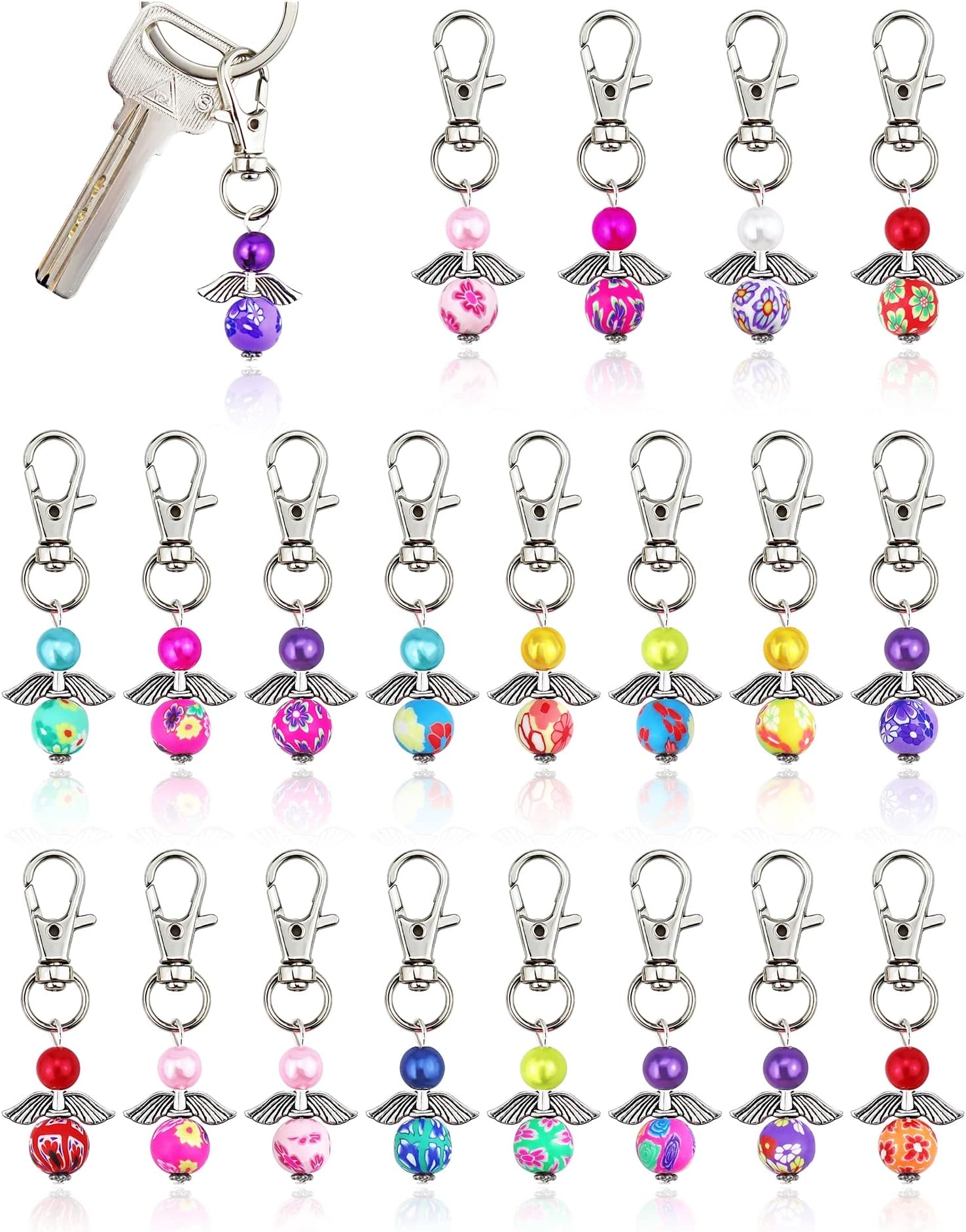 Amazon.com: Therwen 200 Pcs Guardian Angel Keychain Silver Angel Charm ...