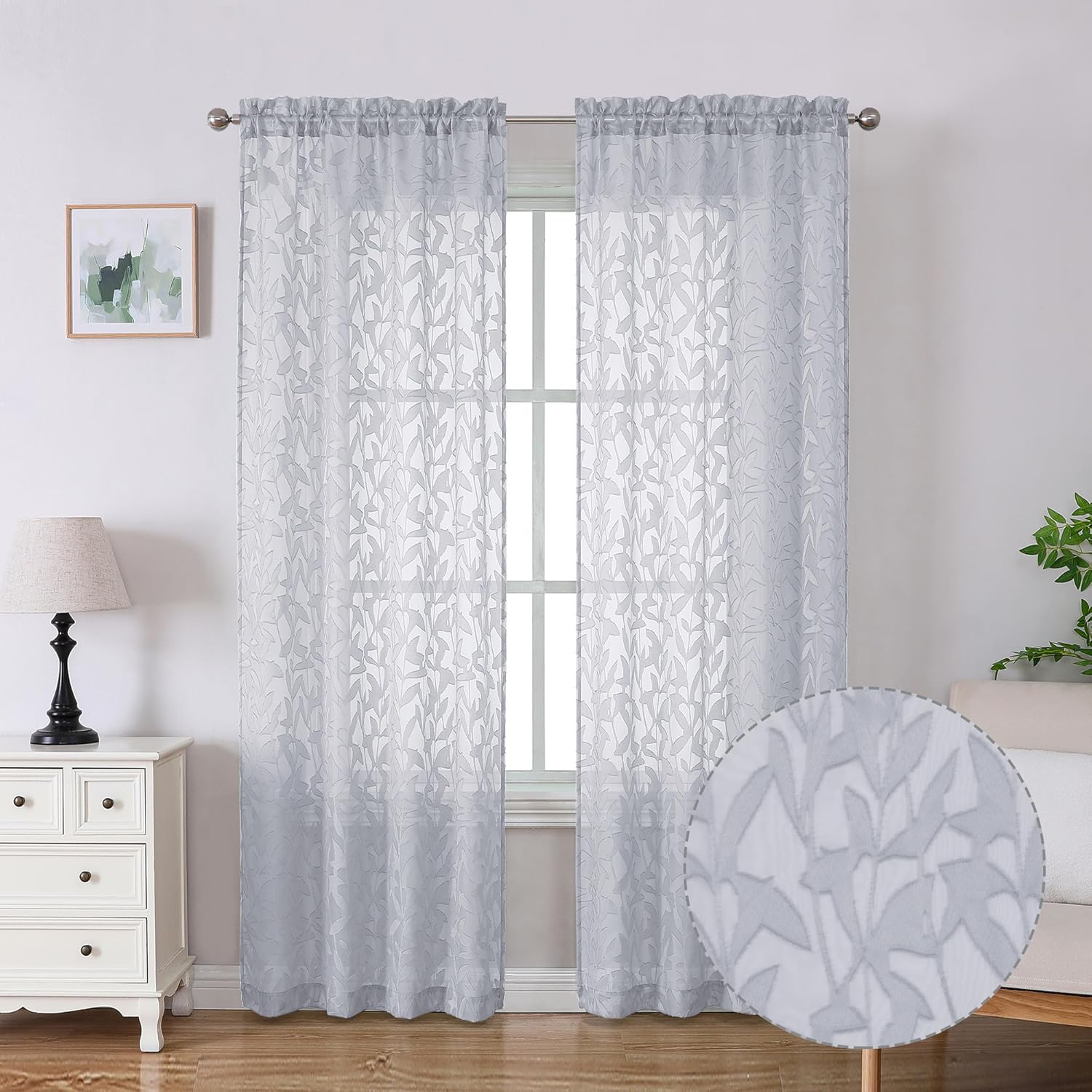 Amazon.com: Lecloud Leia Light Grey Sheer Curtains 84 Inches Long 2 Panels, Semi Sheer Jacquard ...