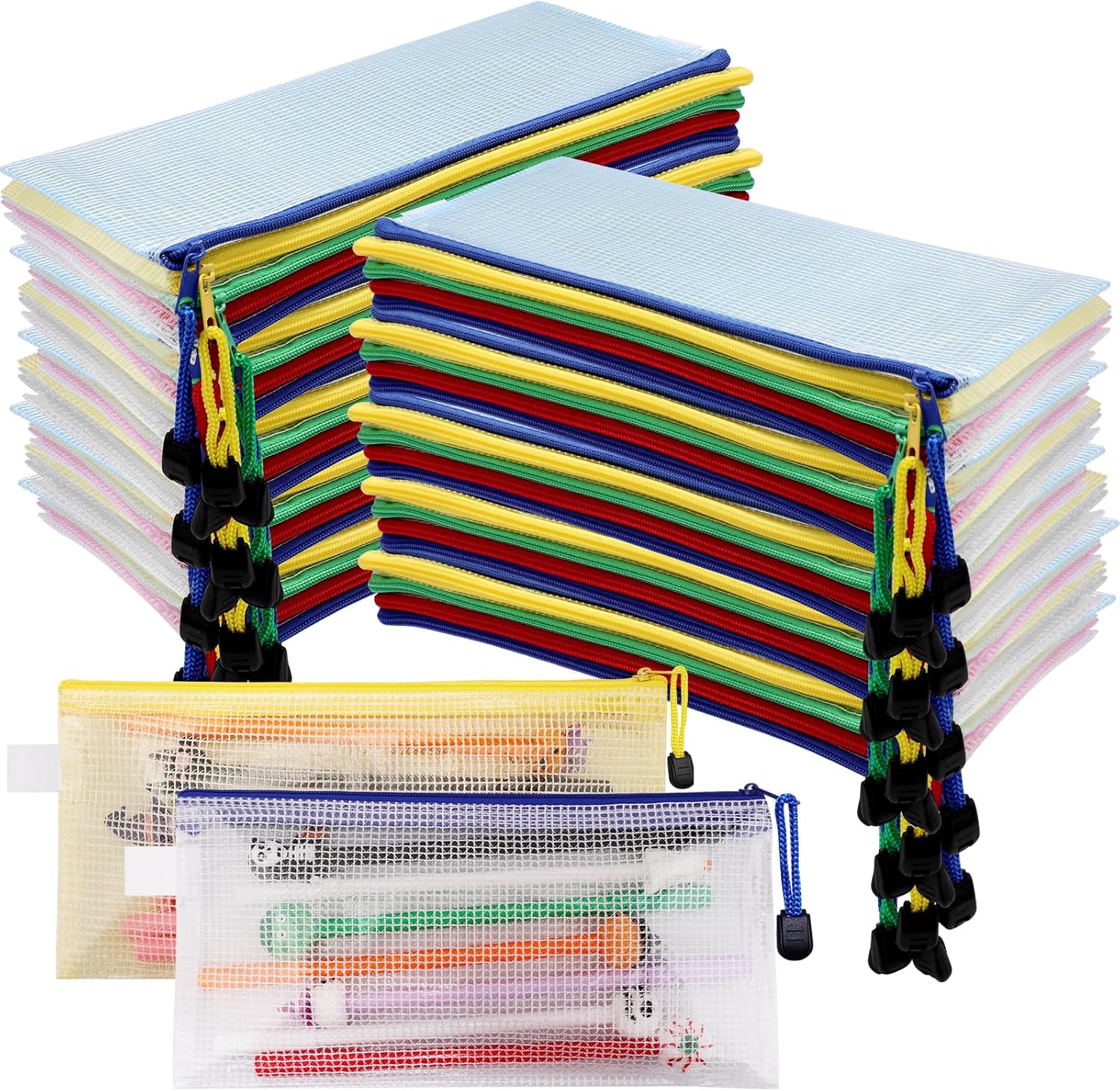Amazon.com: Hidaily 50pcs Mesh Zipper Pouch Bags, 5 Colors Pencil Pouch ...