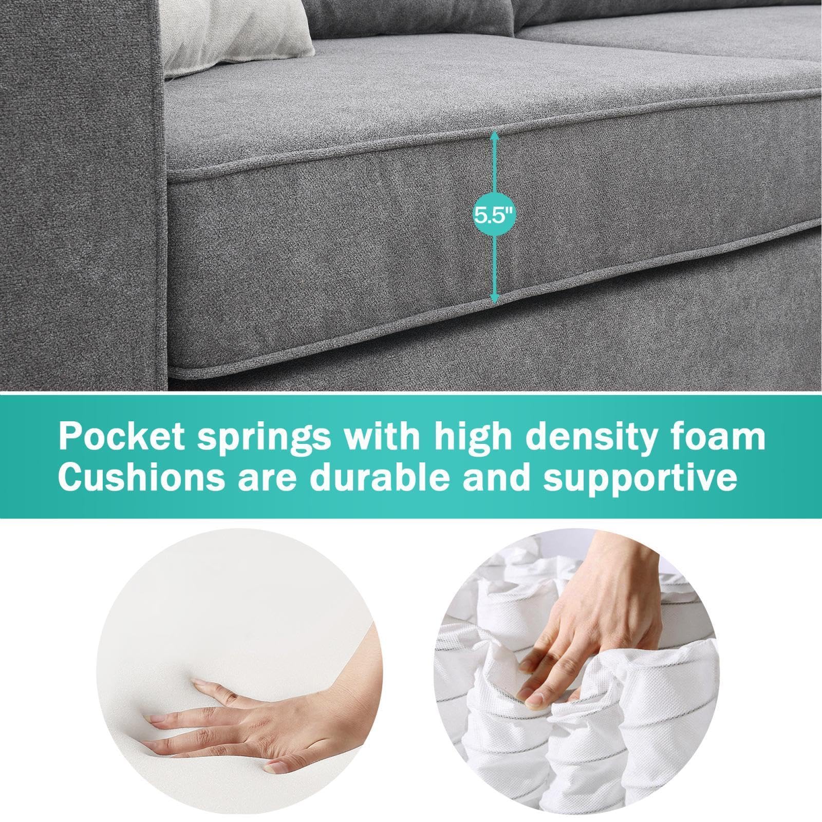 LICKE Modern upholstered Living Room Profile Sofa, high Density Sponge ...