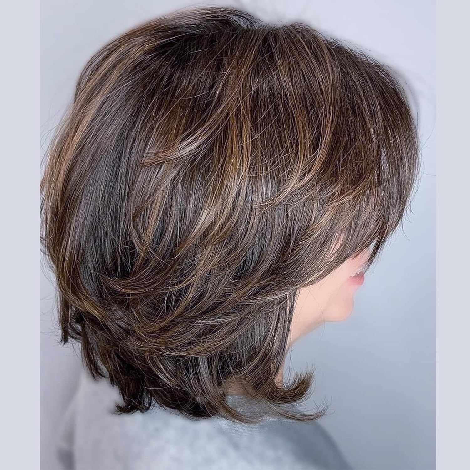 Amazon.com: Aisaide Dark Brown Layered Wig with Curtain Bangs for Women ...