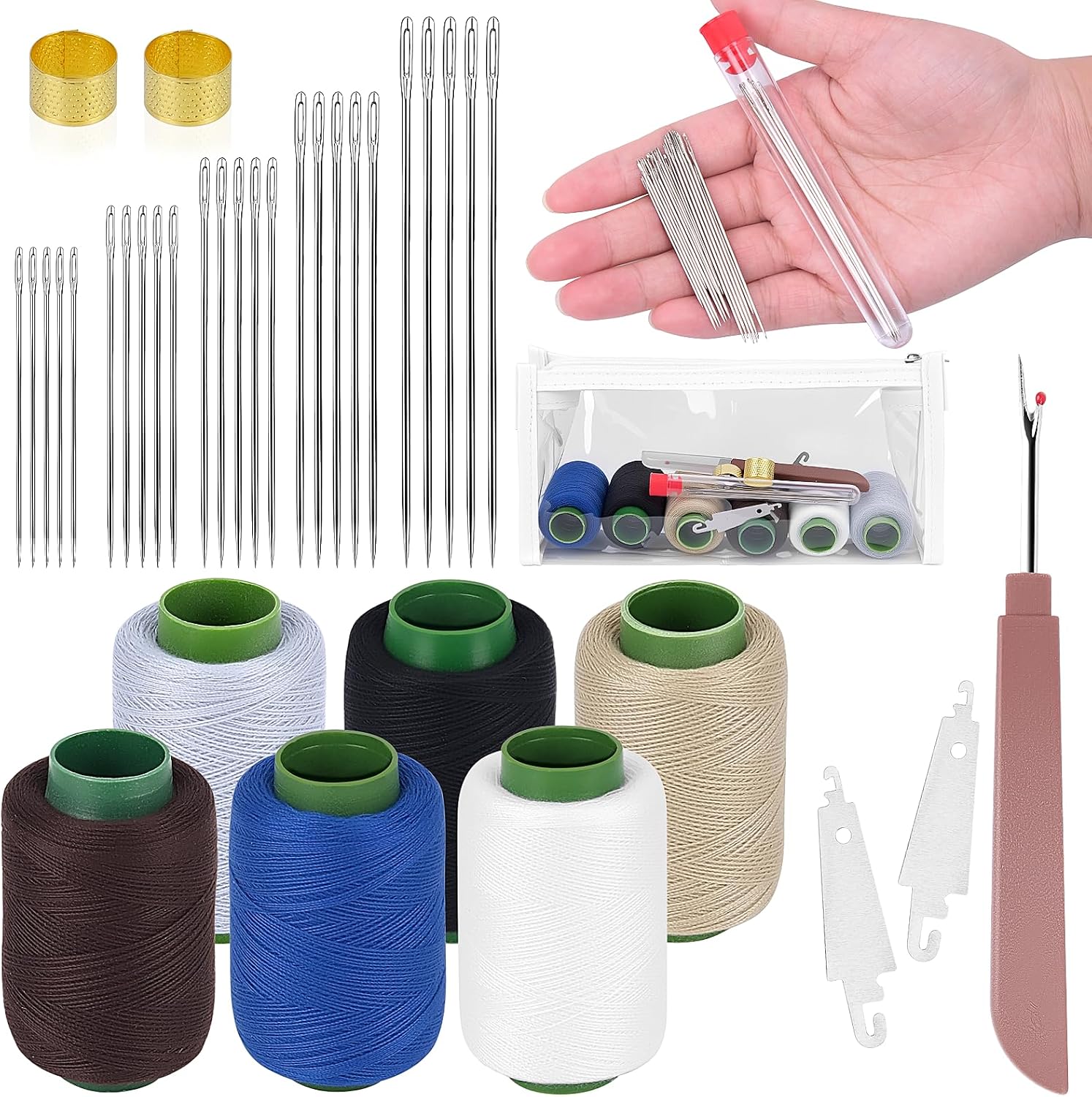 Homgaty Stainless Steel Sewing Needles Set - Large Eye Needle Kit with ...