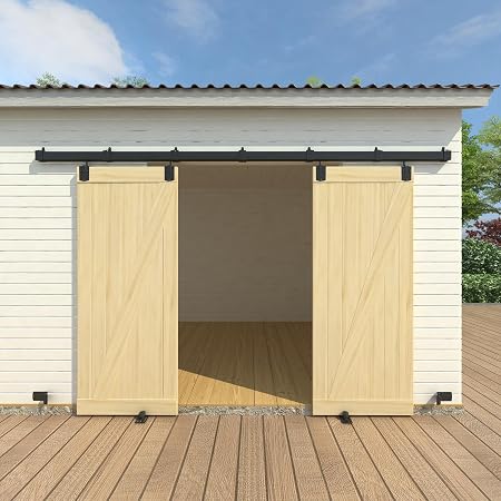 10FT Black Box Rail Exterior Barn Door Hardware Kit for 2 Doors ...