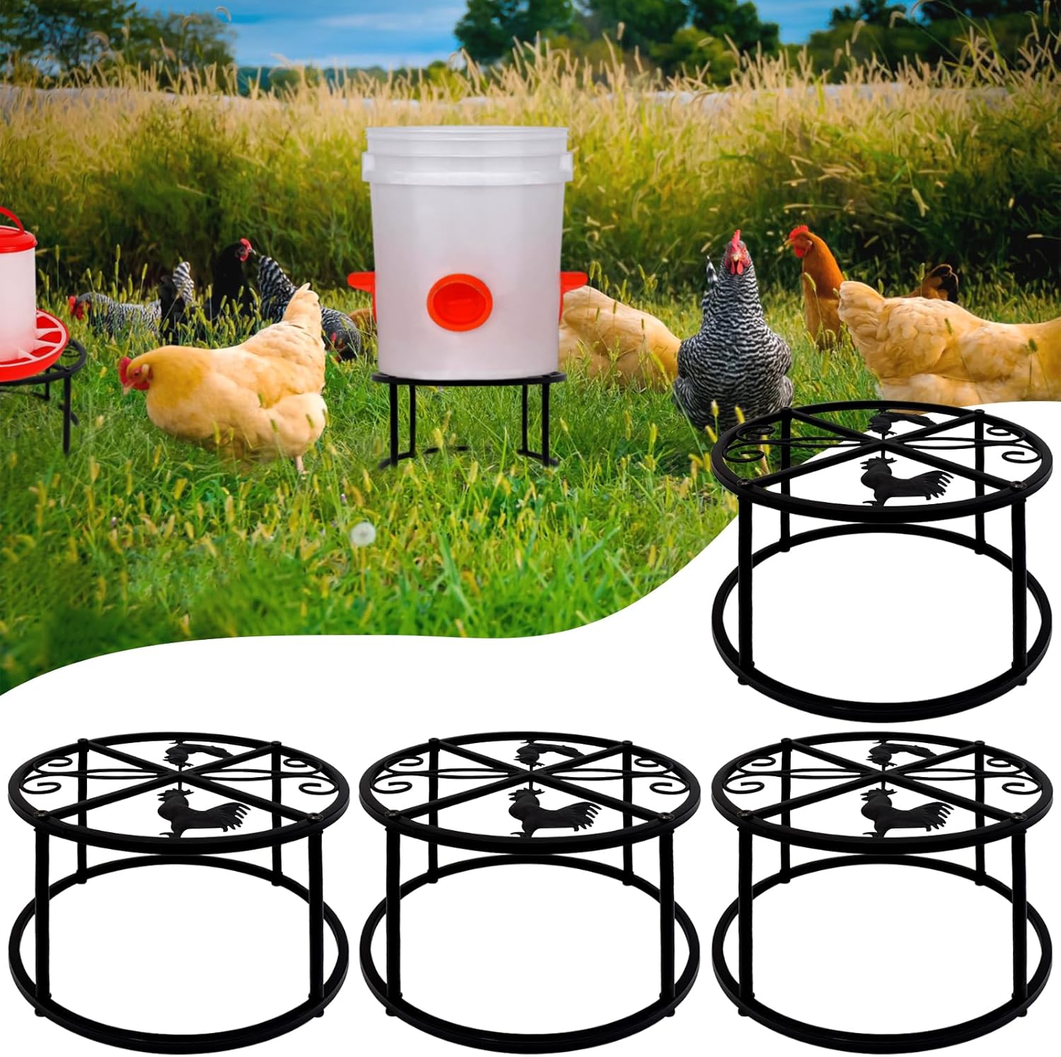 Amazon.com : 4Pcs Chicken Waterer Feeder Stand Metal Stand Rack with 4 ...