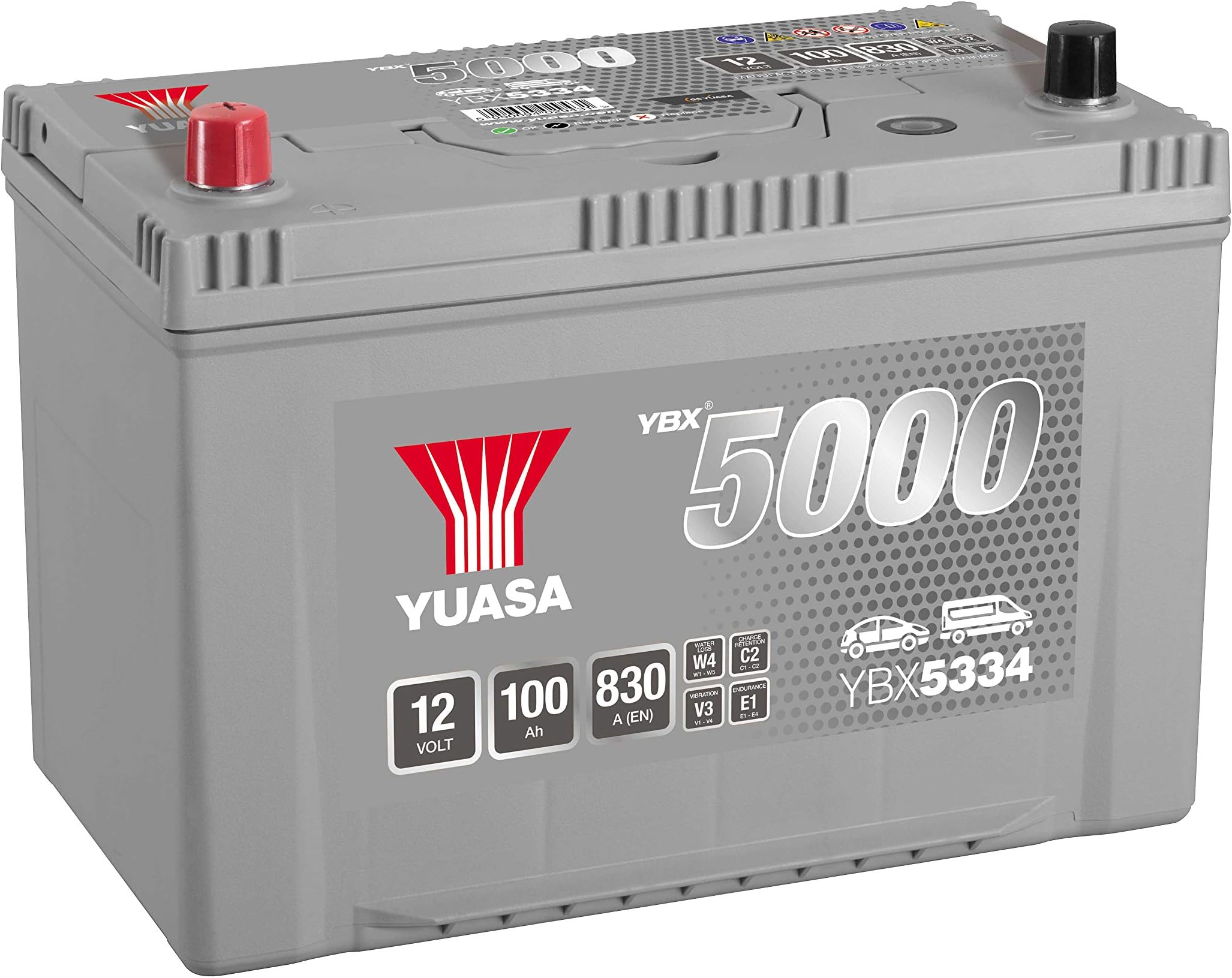 Yuasa YBX5334 12V 100Ah 830A Silver High Performance Battery : Amazon ...