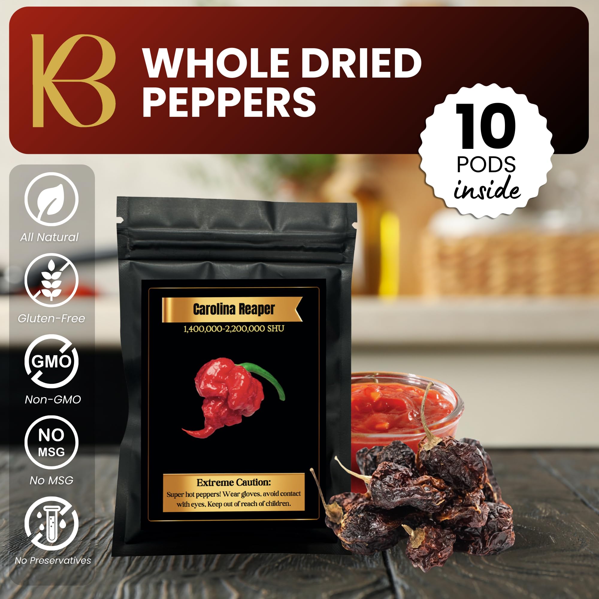 Snapklik.com : KITSY BOX Extremely Hot Carolina Reaper Peppers, Dried ...