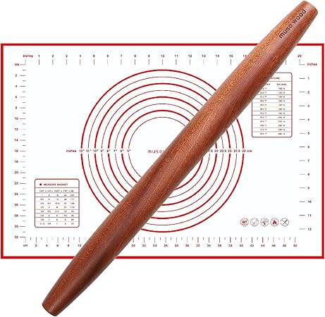 Amazon.com: Muso Wood French Rolling Pin and Silicone Baking Mat Set ...