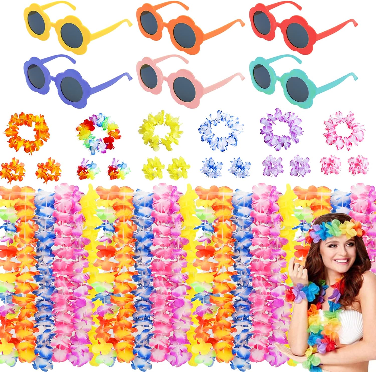 Hawaiian Lei Garlands, 24Pcs Garland Flower Leis, Tropical Hawaiian ...