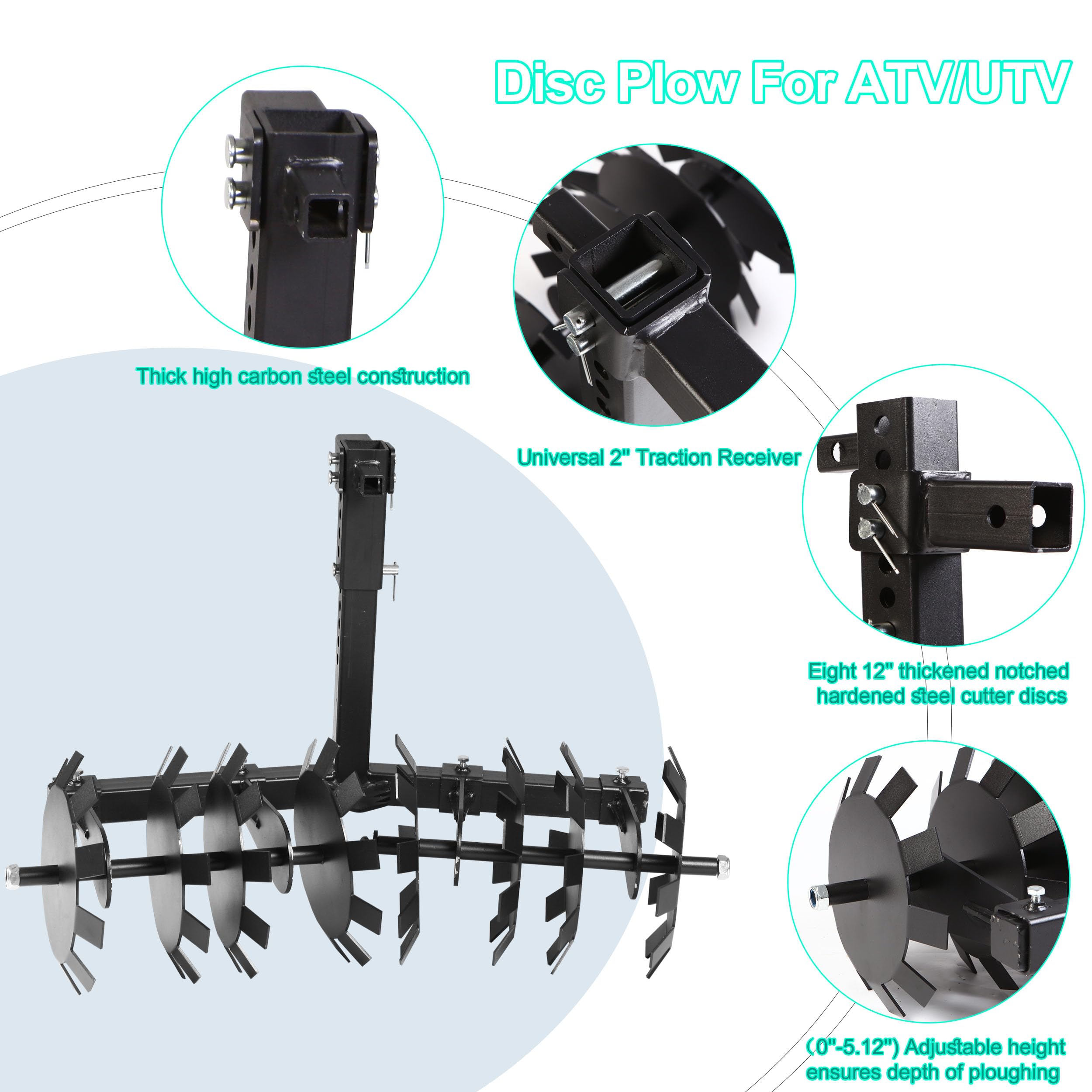 ATV Disc Harrow Universal 32" Cut Width Disc Plow Harrow ATV Tiller ...