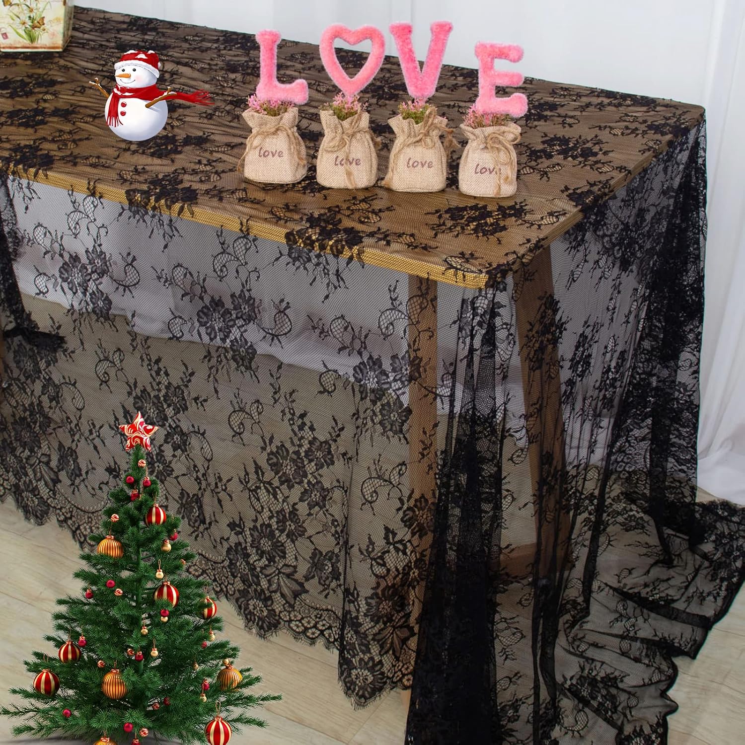 Amazon.com: AIXHN Black Lace Tablecloth 60x120 Inch Floral Lace Table ...