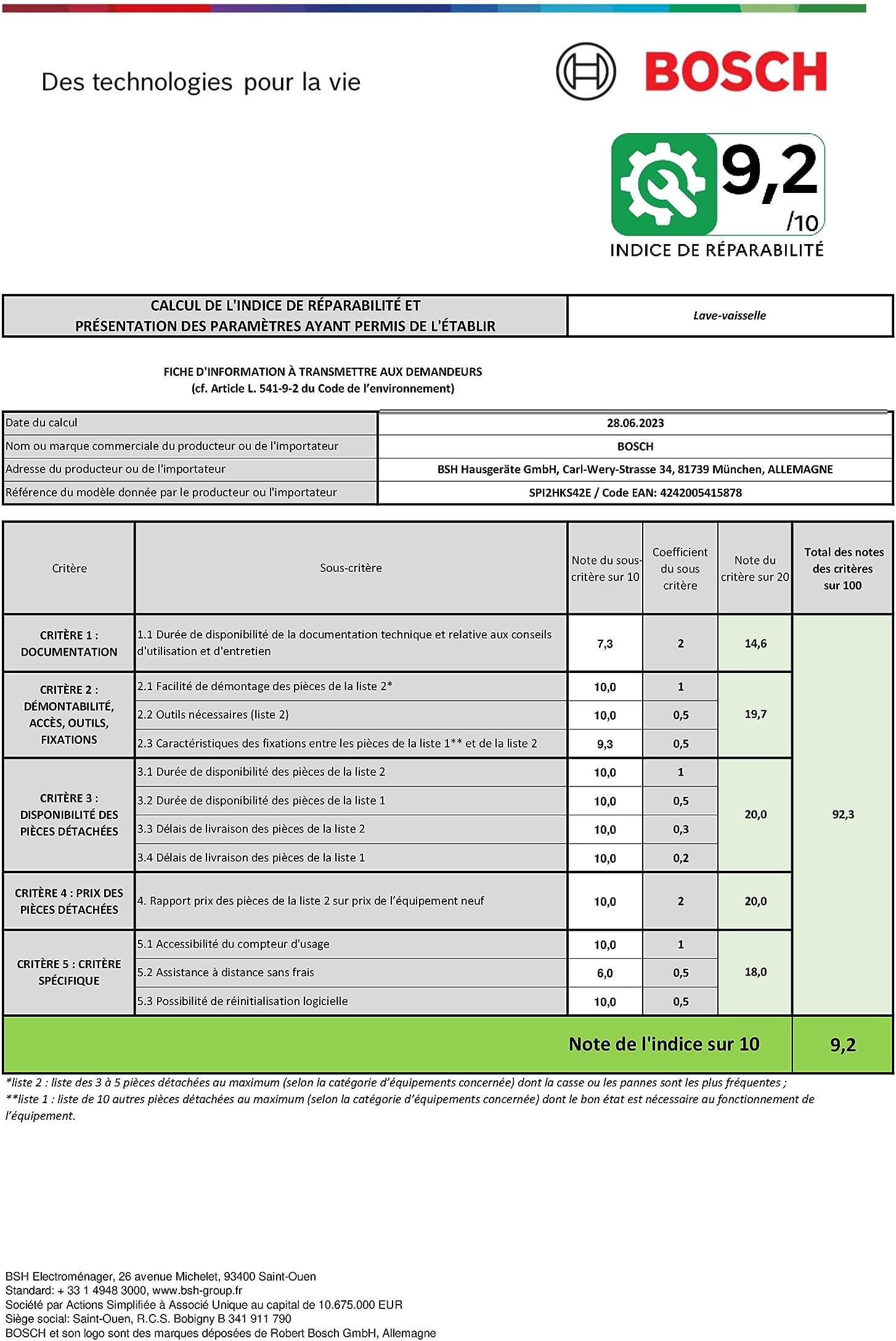 Bosch SPI2HKS42E - Série 2 - Lave-vaisselle encastrable - 45 cm - 10 ...