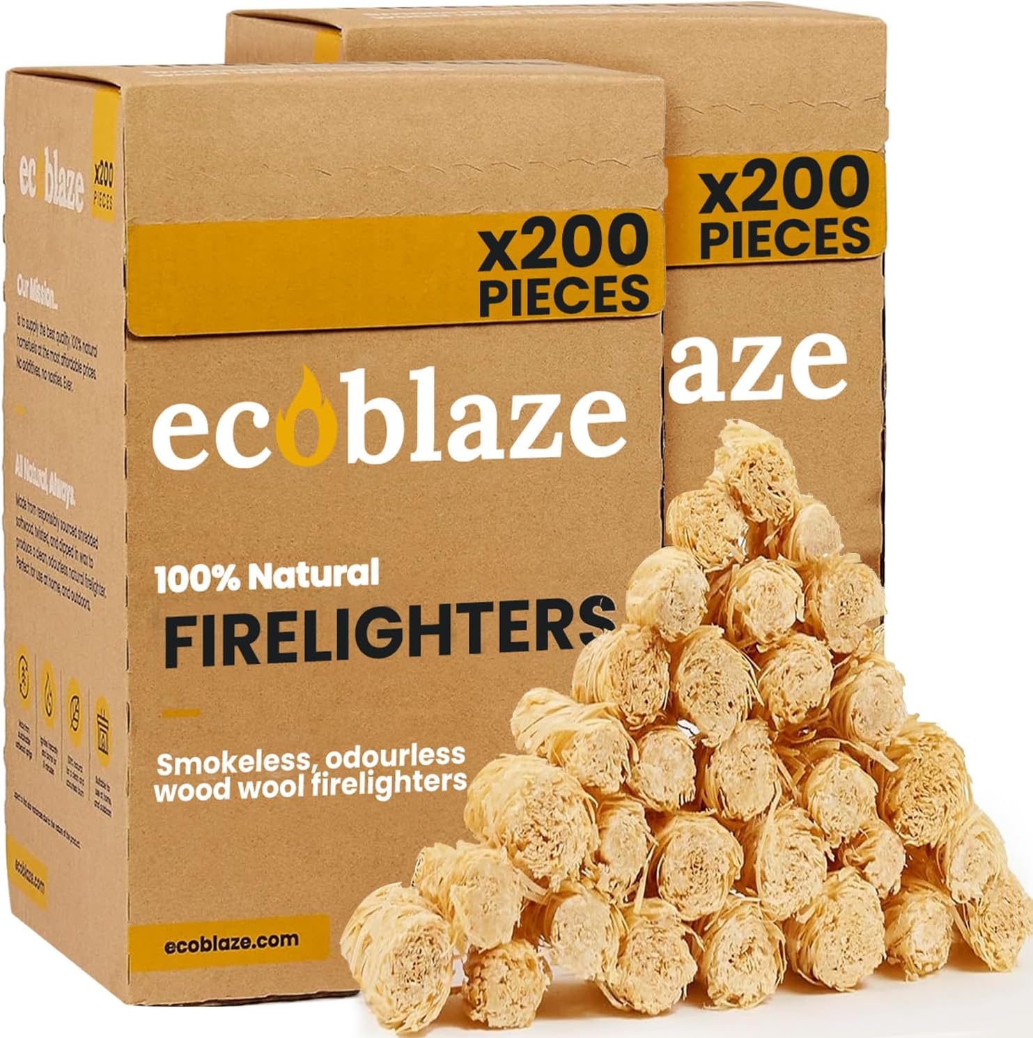 Ecoblaze Natural 2 x 200 Firelighters - Fire Lighters for BBQ, Pizza ...