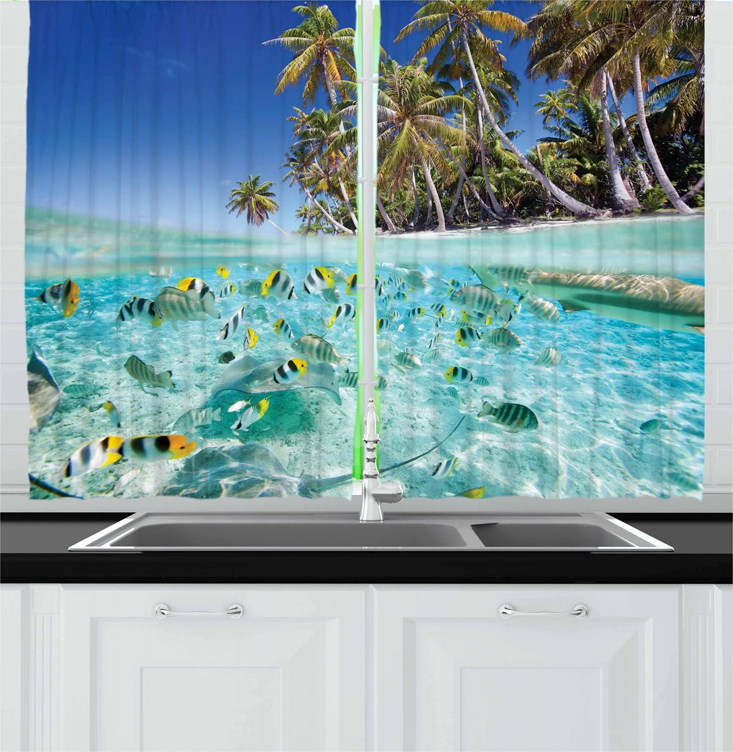 Amazon.com: Ambesonne Underwater Kitchen Curtains, Ocean Tropical ...