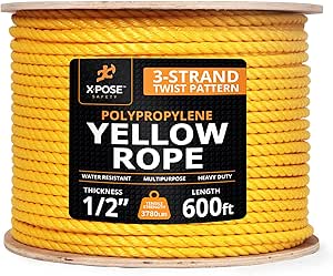 Xpose Safety 600 ft Twisted Polypropylene Rope - 1/2" - Yellow Floating ...