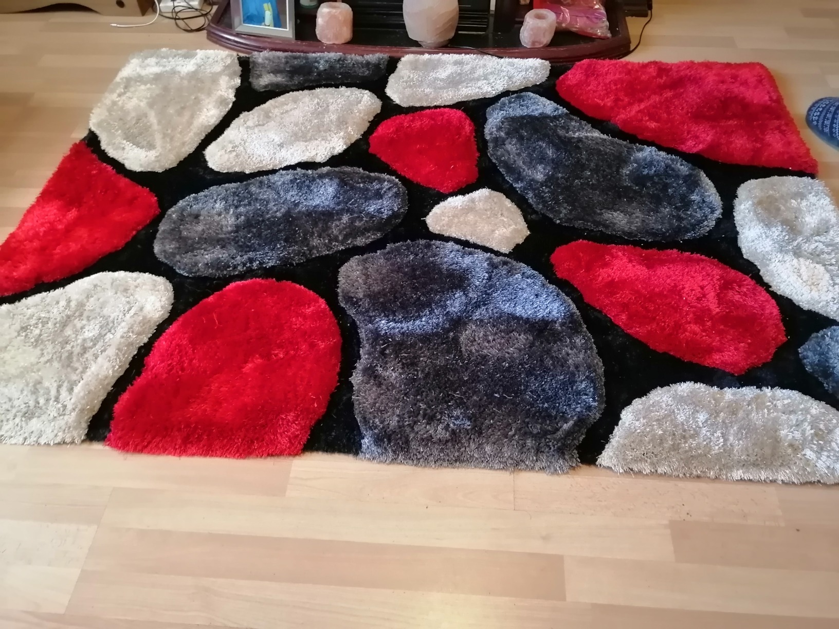NEW RED CREAM SILVER BEIGE PEBBLES DESIGN LUXURIOUS THICK PILE RUG ...