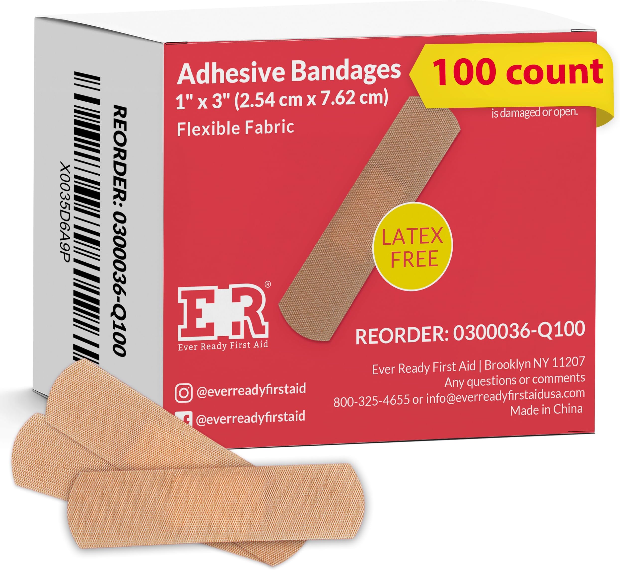Amazon.com: Ever Ready First Aid 1” x 3” Fabric Adhesive Bandages ...