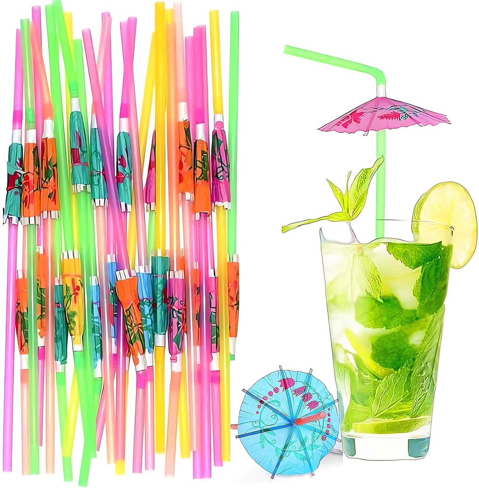 Amazon.com: QUMENEY 100PCS Umbrella Drinking Straws,Bendable Party ...