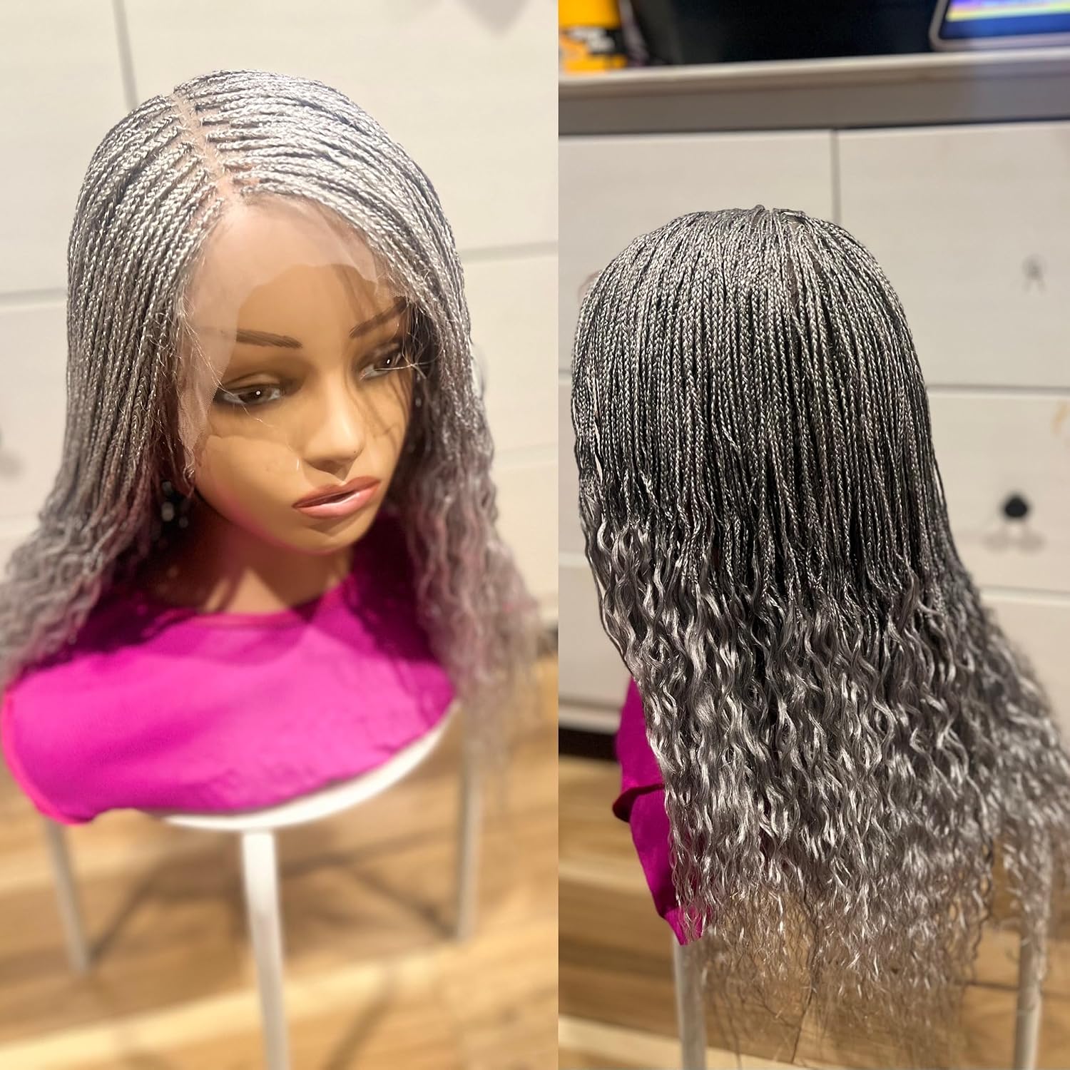 Amazon.com : Real Wigs 18" braided gray wig. Made on a full lace wig ...