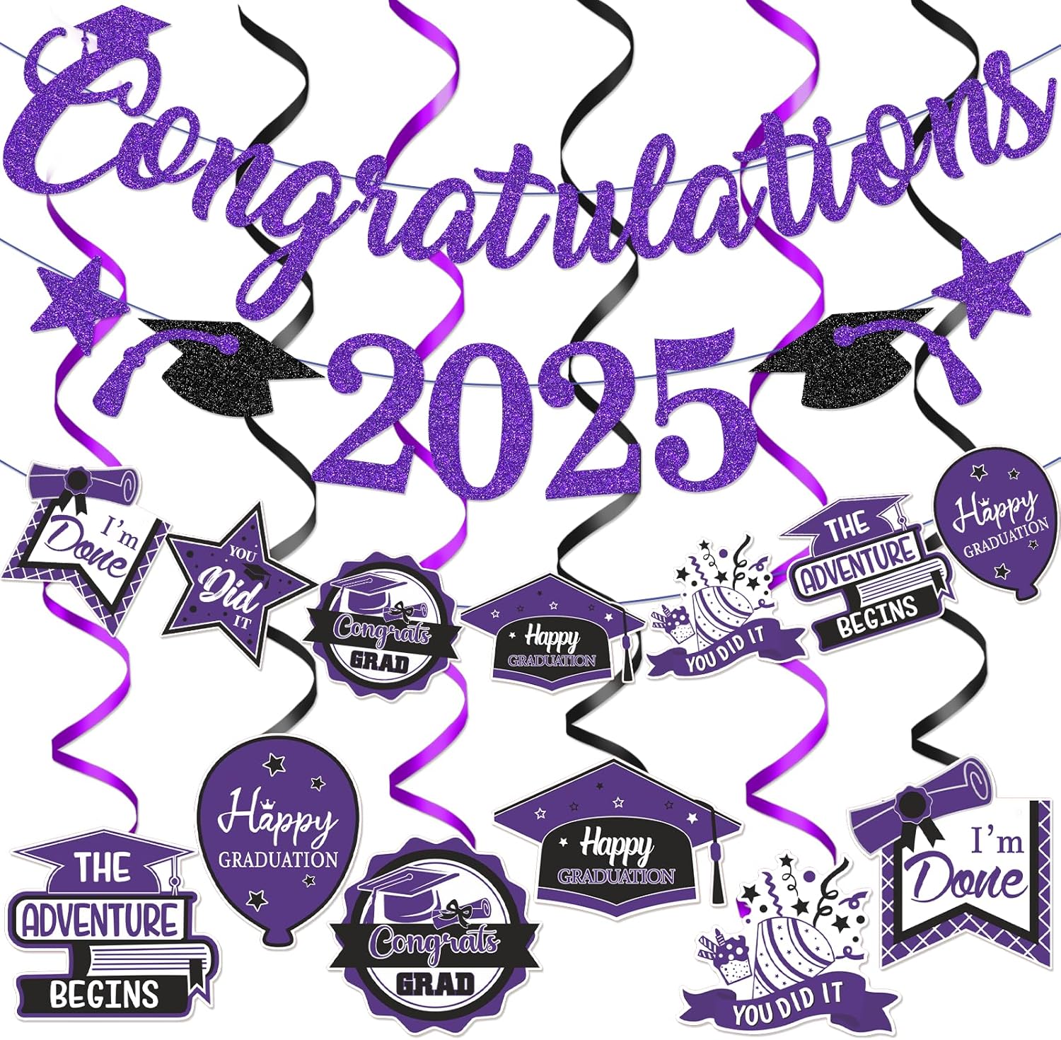 Amazon.com: Purple Congratulations 2025 Banner Graduation Party ...