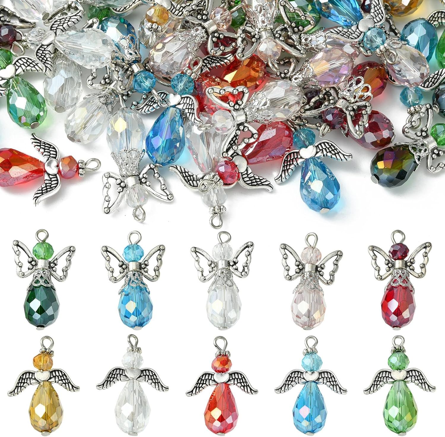 Amazon.com: Stiesy 60 Pcs Faceted Glass Angel Charms Pendants with ...