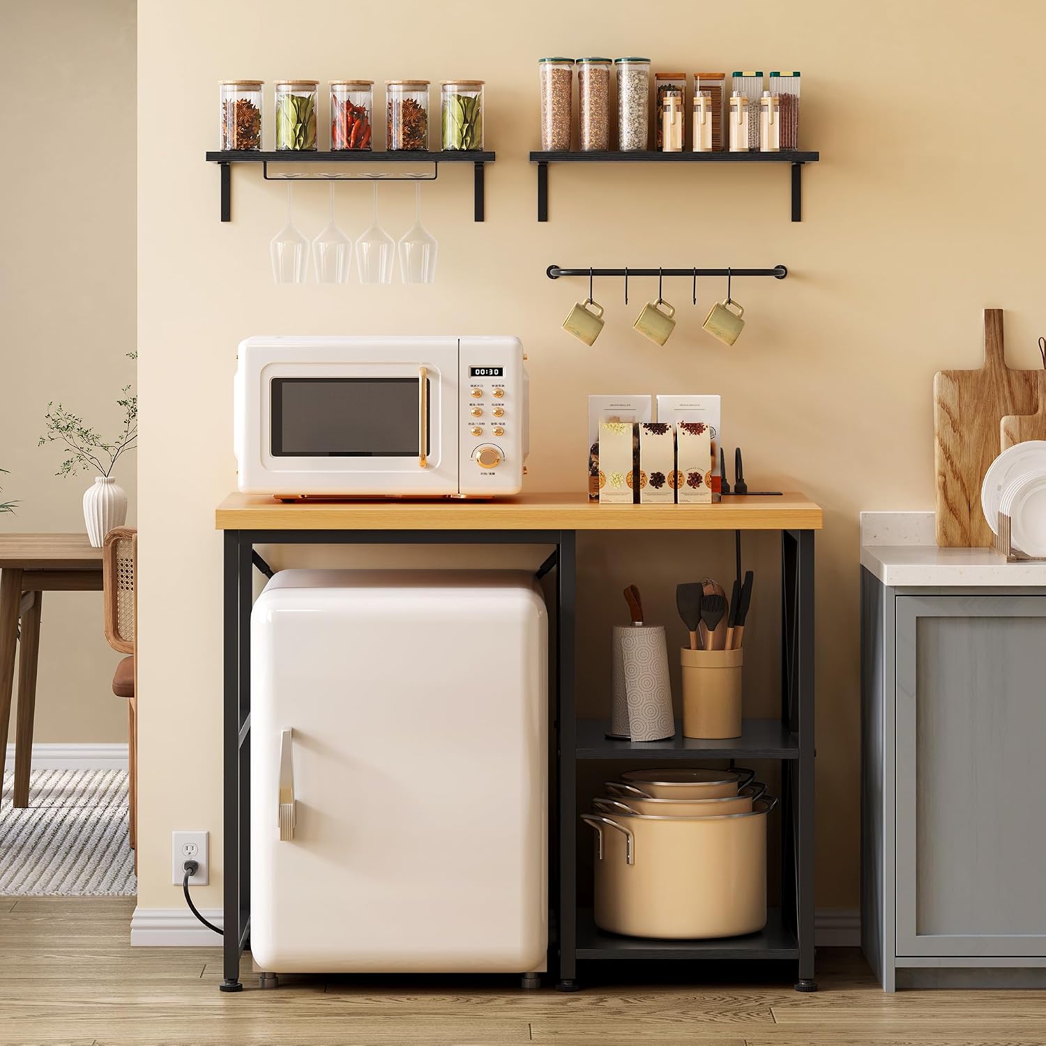 Amazon.com - YITAHOME Mini Fridge Cabinet Stand with Storage and Wall ...