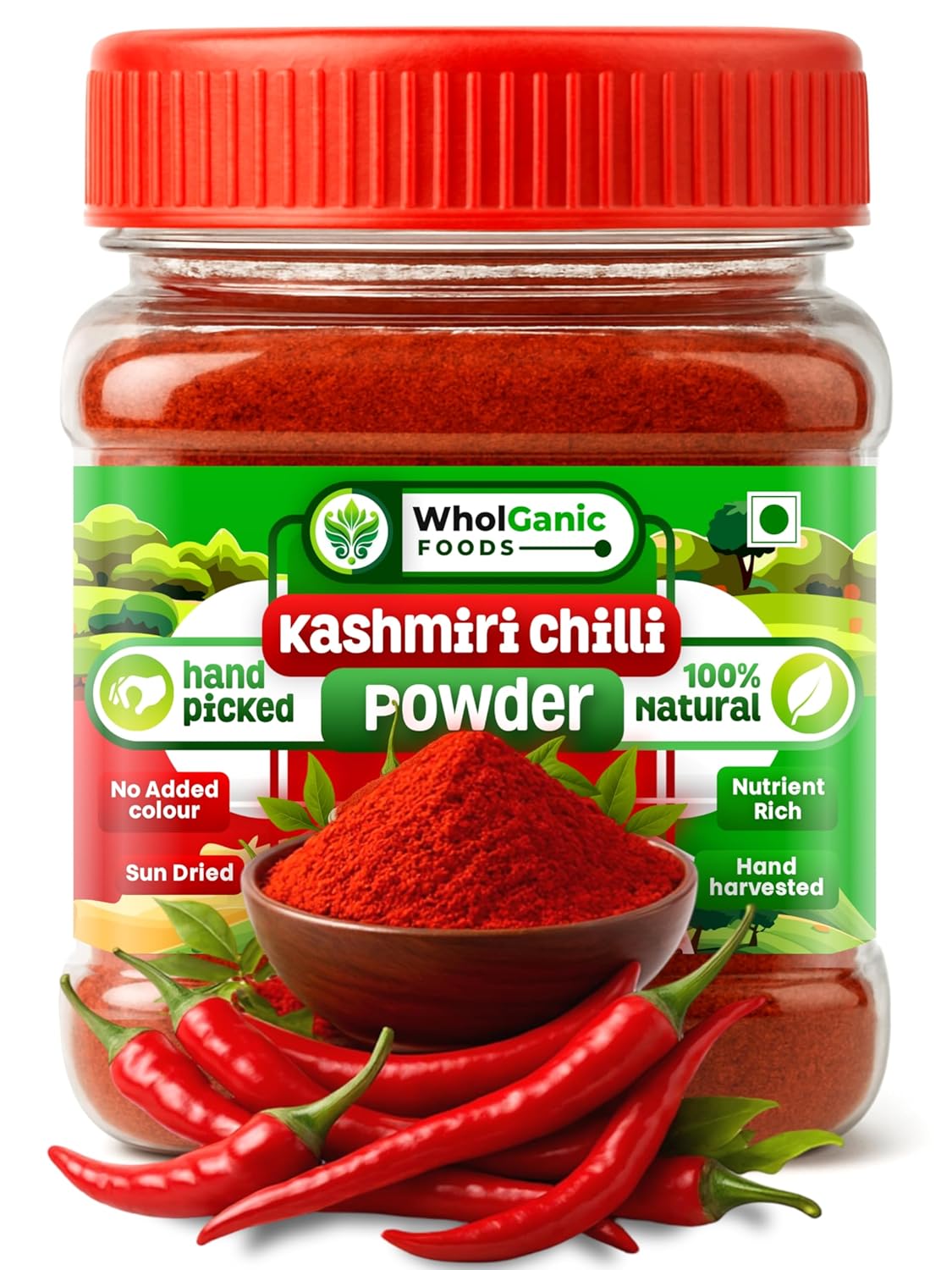 Wholganic Foods Organic Kashmiri Red Chilli Powder/Lal Mirchi/ (200g ...