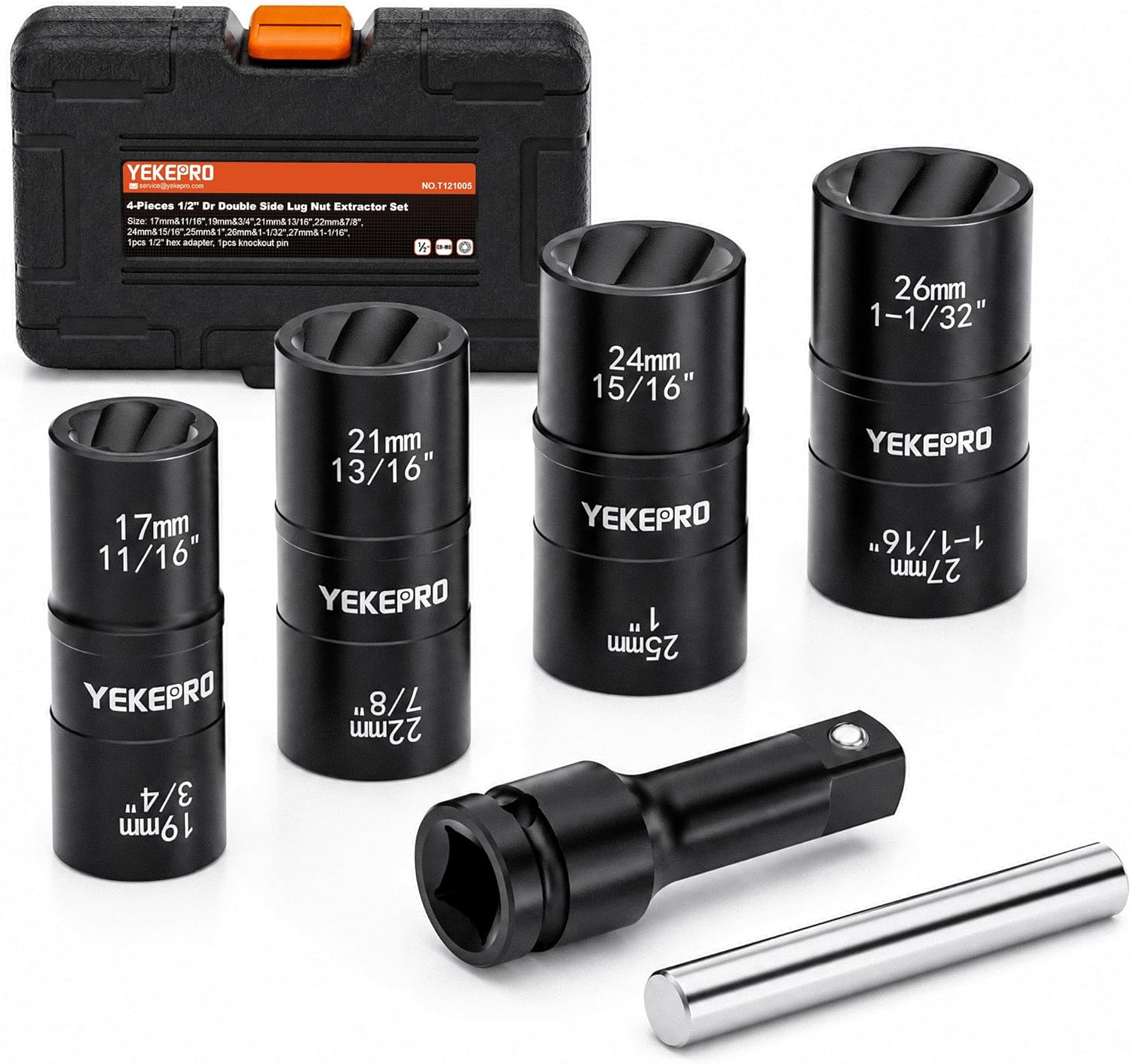 Amazon.com: YEKEPRO 6PCS 2-in-1 Flip Lug Nut Extractor Socket Set, 1/2 ...